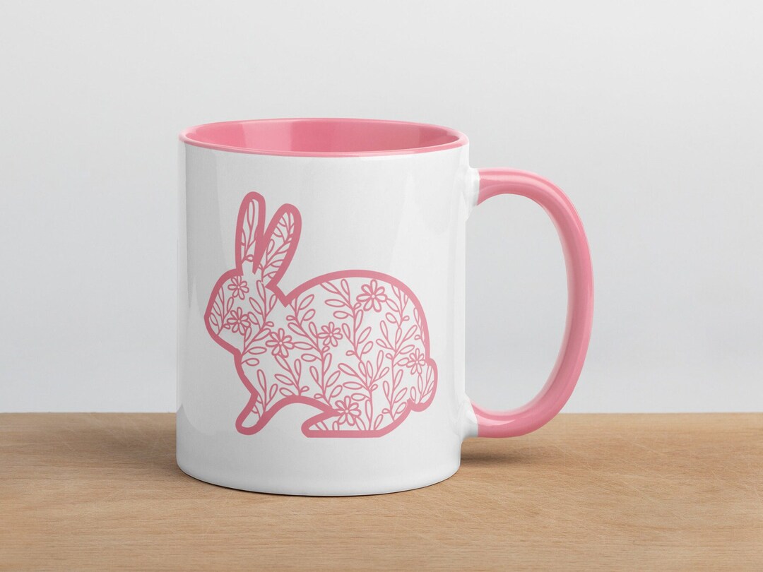 Cute Floral Bunny Coffee Mug Spring Floral Kitchen Decor, Cute Rabbit ...