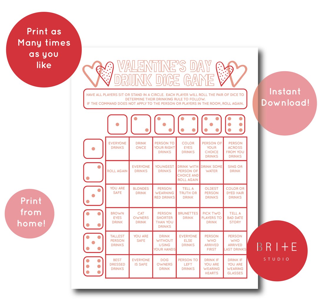 Galentines Day Dice Game, Valentines Day Drinking Game, Adult ...