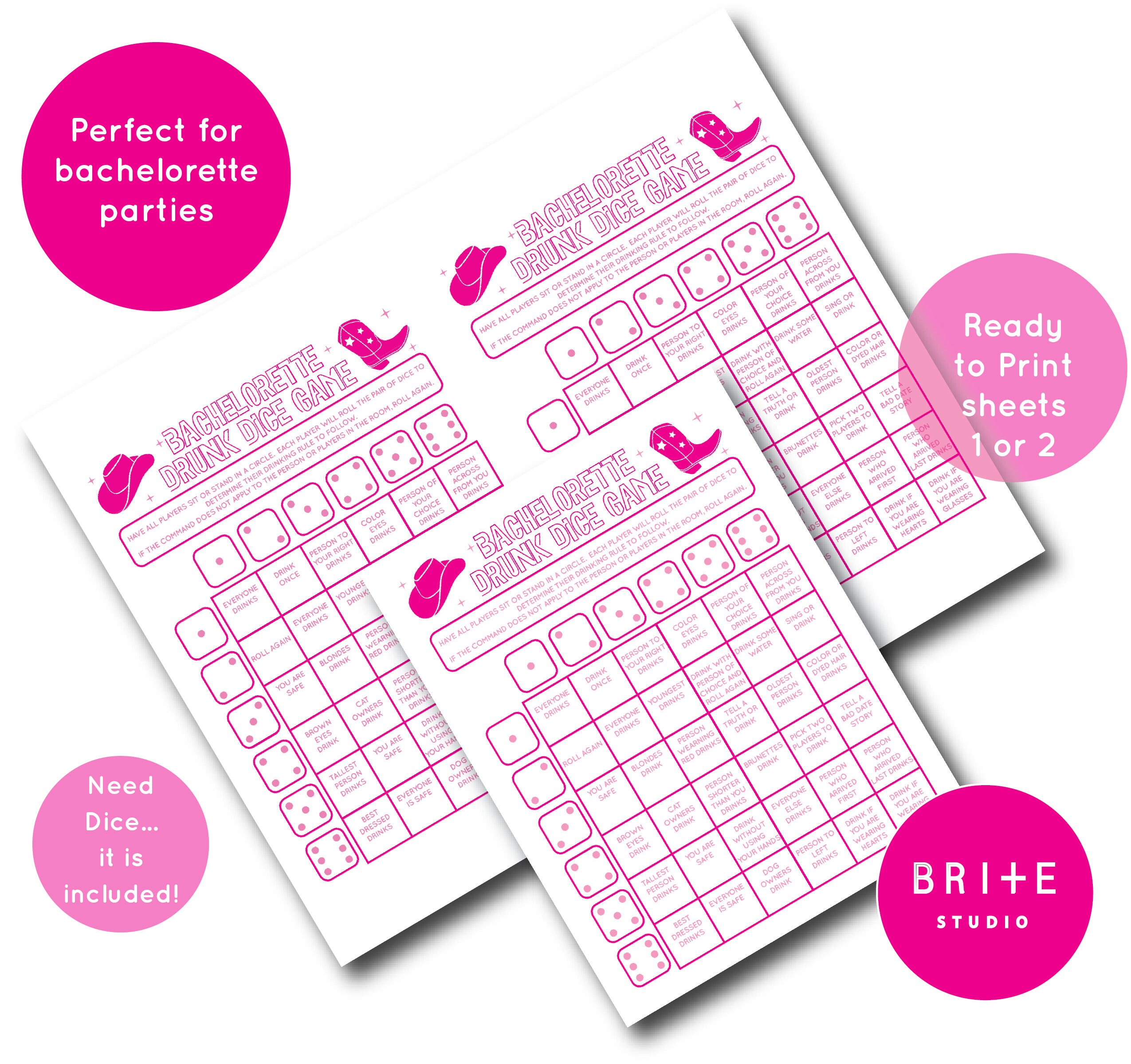 Cowgirl Bachelorette Dice Game, Drinking Game for Hen Party, Ladies ...
