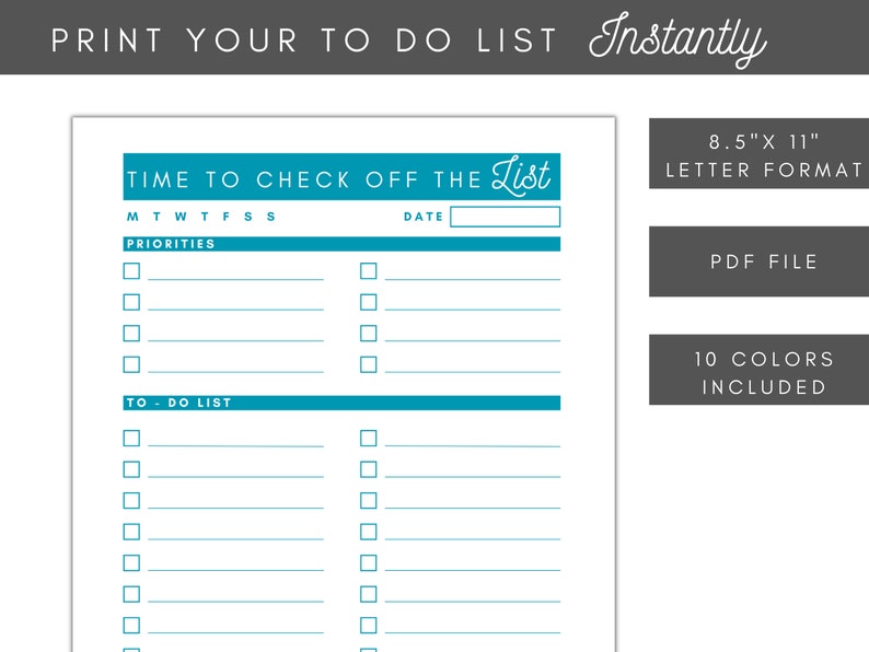 Printable to Do List Daily, Weekly To-do Pdf Planner Checklist US ...