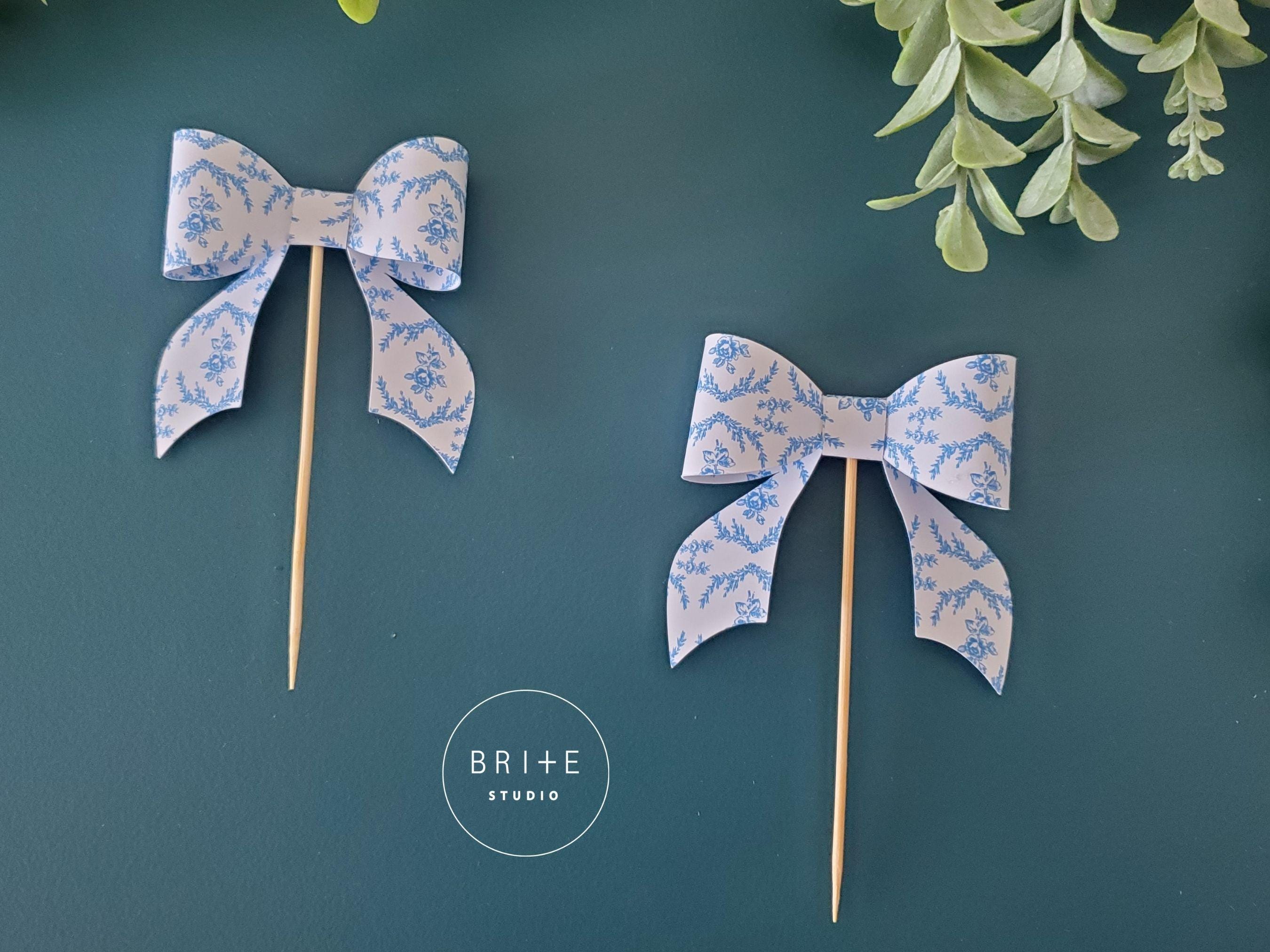 Toile Pattern Bow Cupcake Topper Chinoiserie De Jouy Cottagecore Party ...
