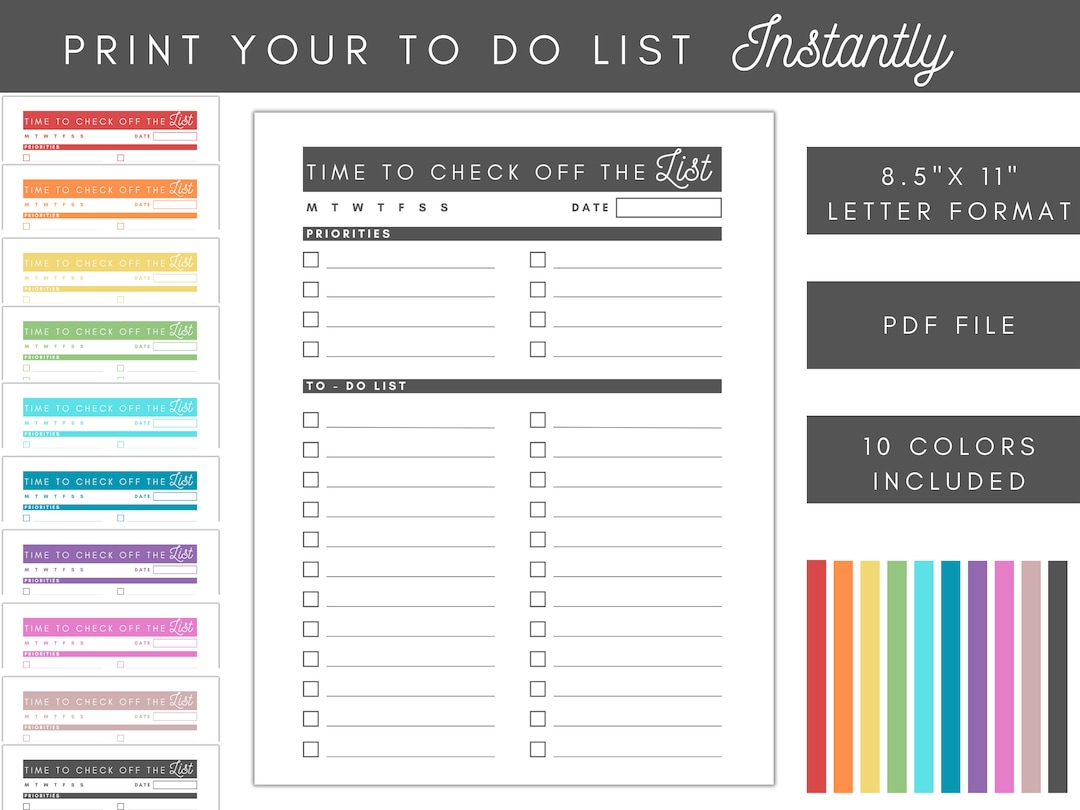 Printable to Do List | Daily, Weekly To-do Pdf Planner Checklist | US ...