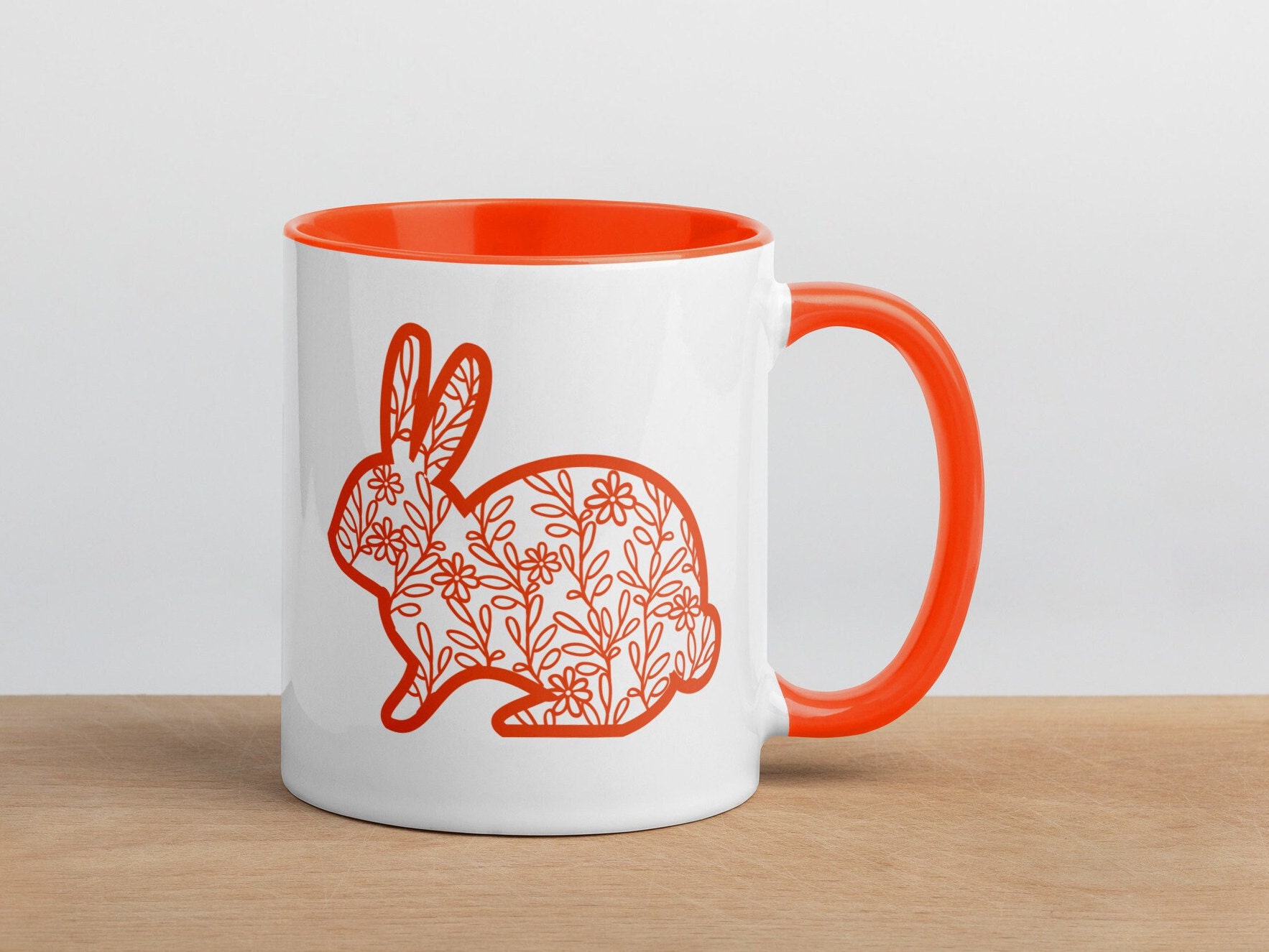 Cute Floral Bunny Coffee Mug Spring Floral Kitchen Decor, Cute Rabbit ...