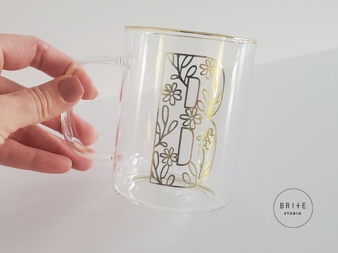 Personalized Gold Rim Glass Mug: Monogrammed Birthday Gift - Etsy