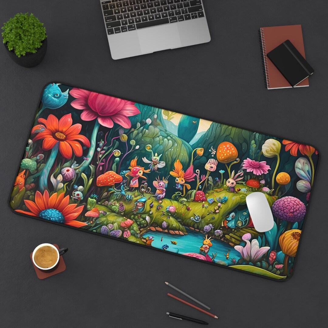 Cute Creature Floral Desk Mat Colorful Fun Mouse Pad - Colorful Office ...
