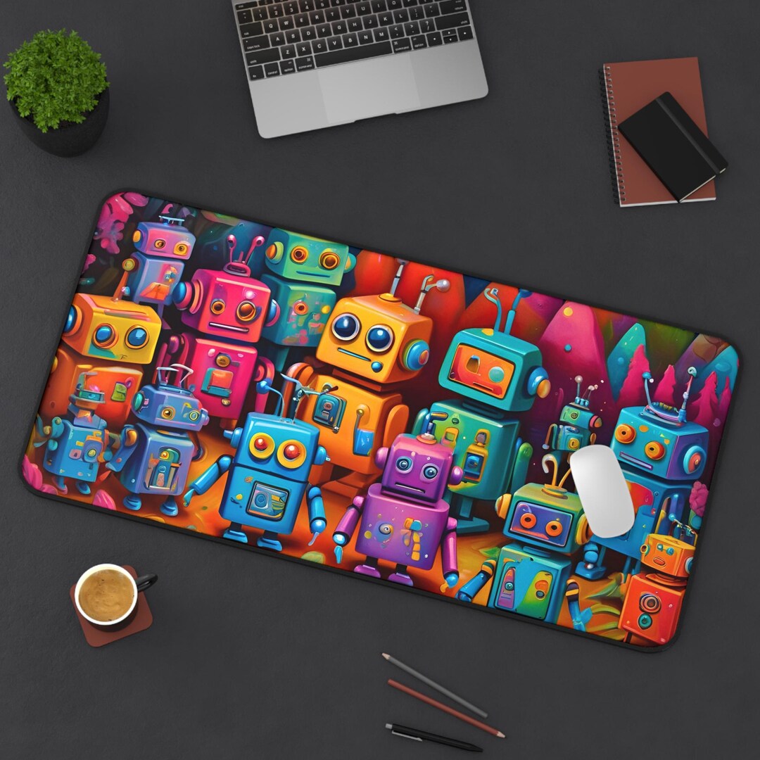 Colorful Robot Desk Mat Funny Kawaii Mouse Pad - Fun Office Decor ...