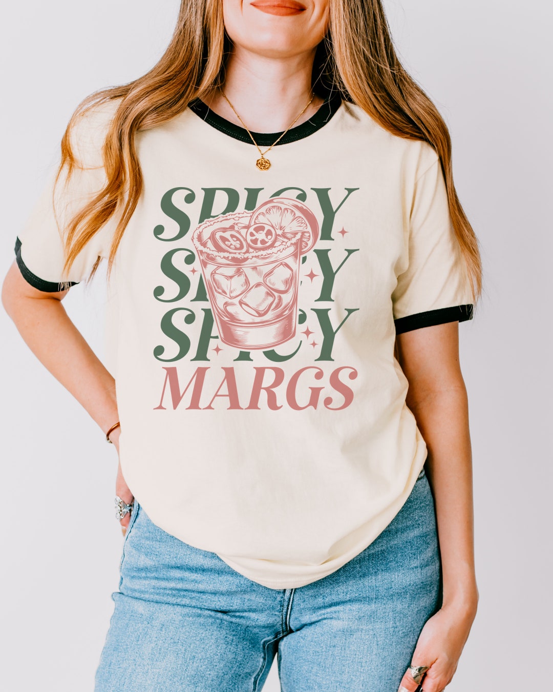 Spicy Margs Vintage Unisex Cotton Ringer T-shirt, Margarita Lover ...
