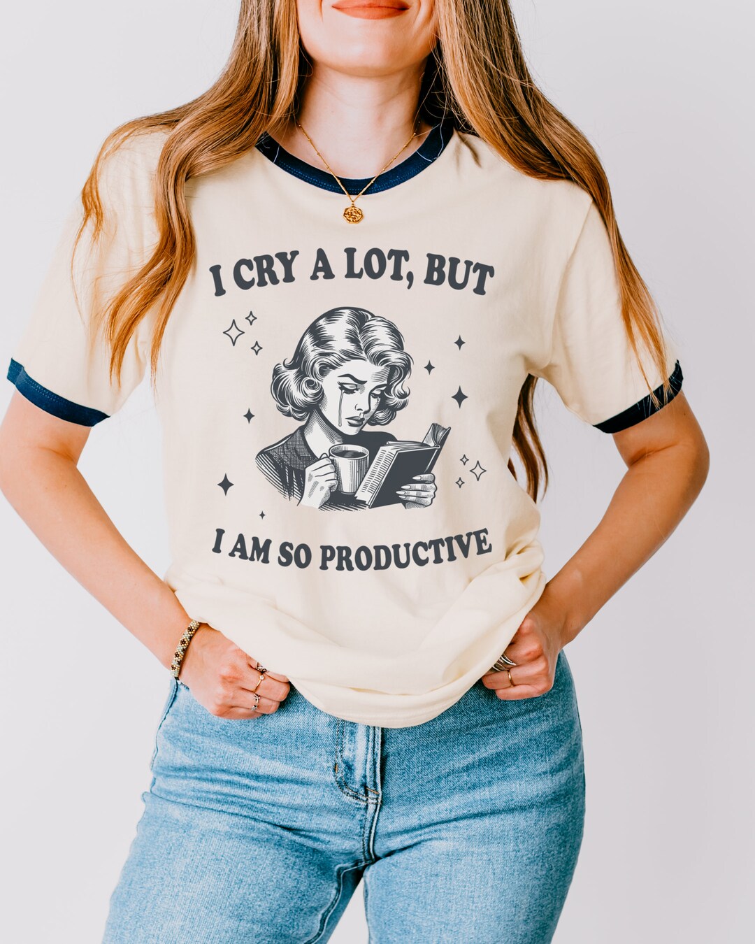 I Cry a Lot but I Am so Productive Vintage Unisex Cotton Ringer T-shirt ...