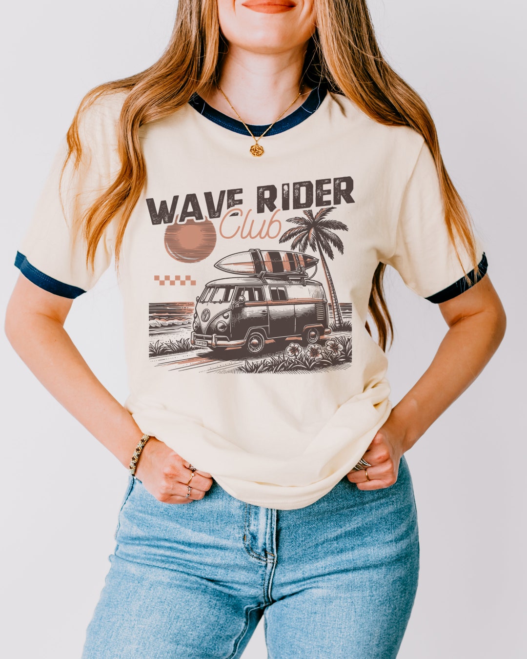 Wave Rider Surfer Vintage Unisex Cotton Ringer T-shirt, Summer Two ...