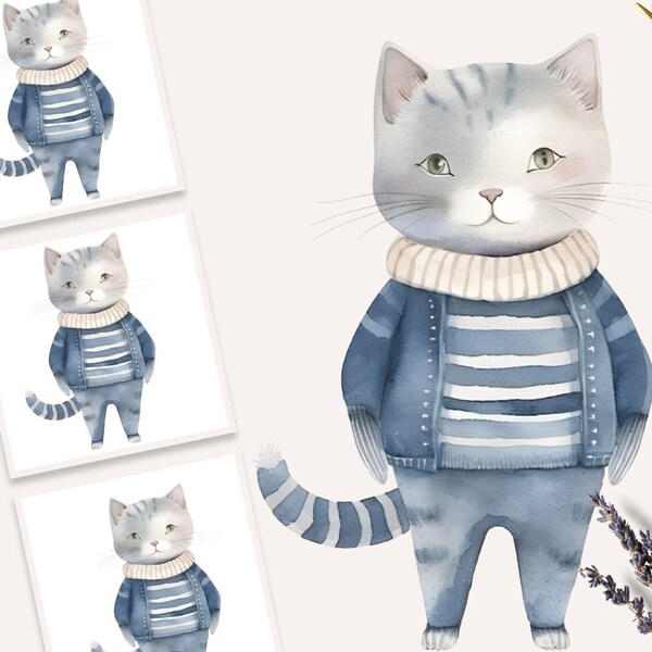 Watercolor Cat - Etsy