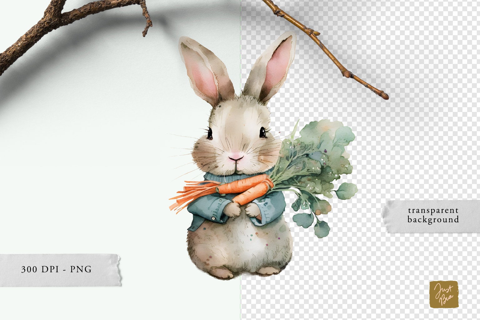 Watercolor Bunny Clipart, Whimsical Bunny Clipart, Cute Watercolor ...