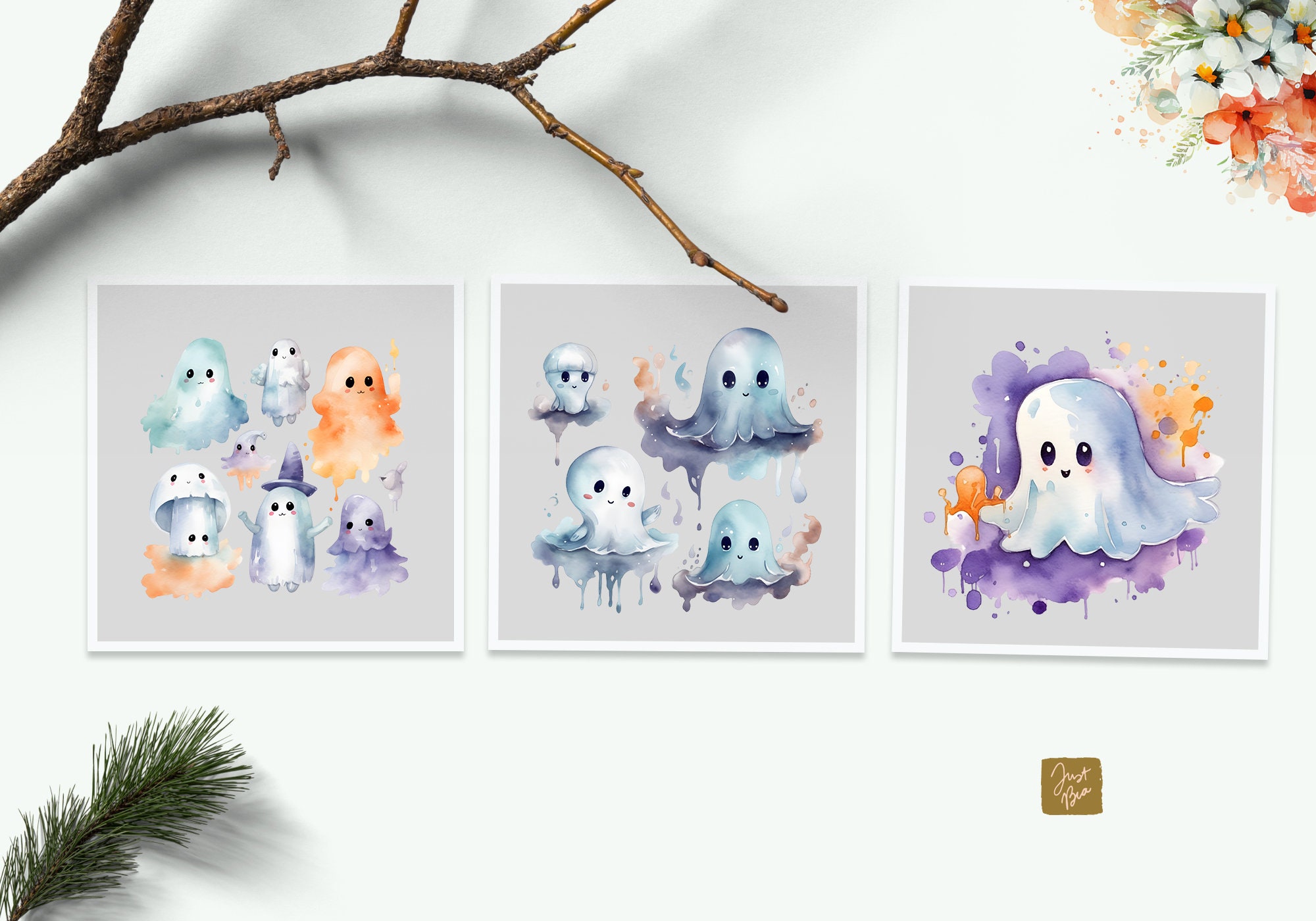 Watercolor Ghost Clipart, Halloween Clipart, Watercolor Halloween ...