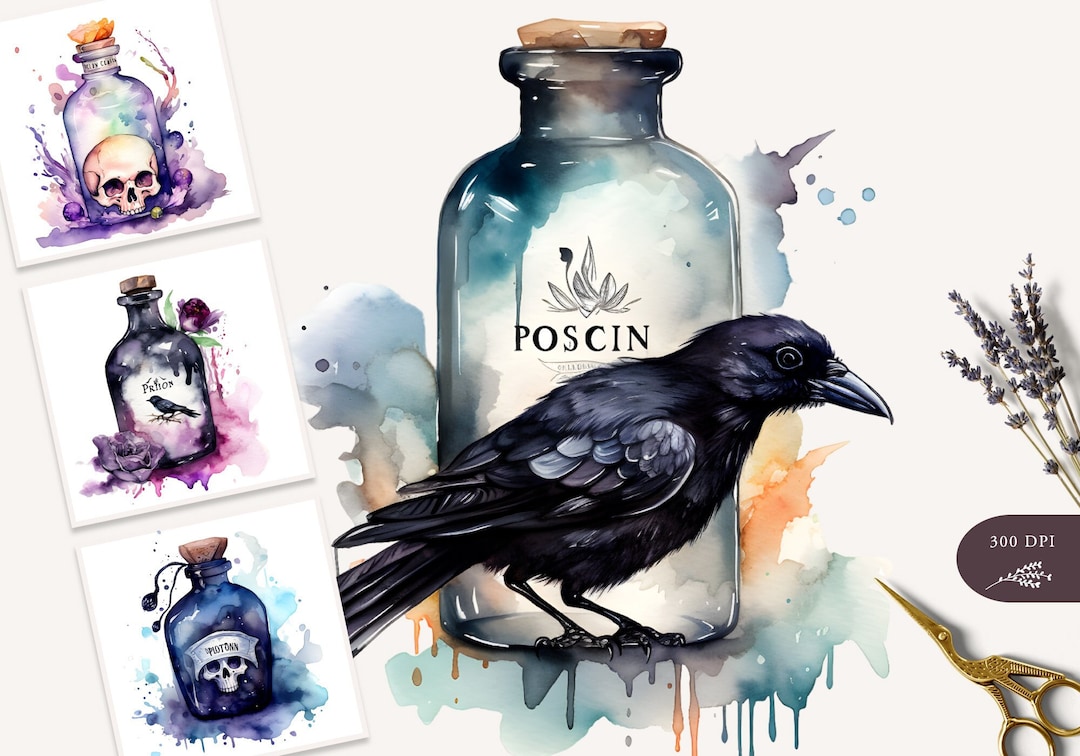 Watercolor Halloween Potion Clipart, Halloween Poison Bottle Clipart ...