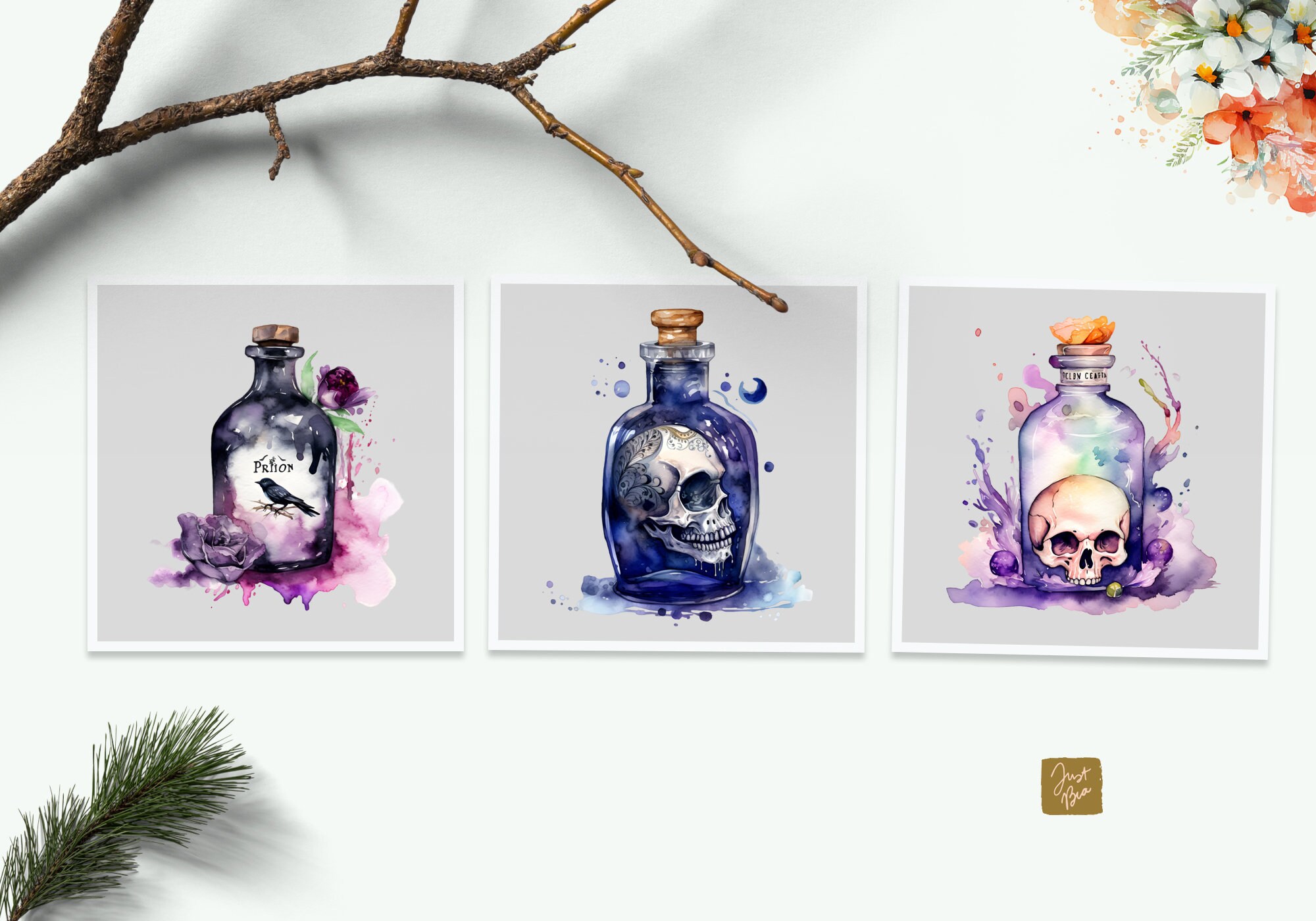 Watercolor Halloween Potion Clipart, Halloween Poison Bottle Clipart ...