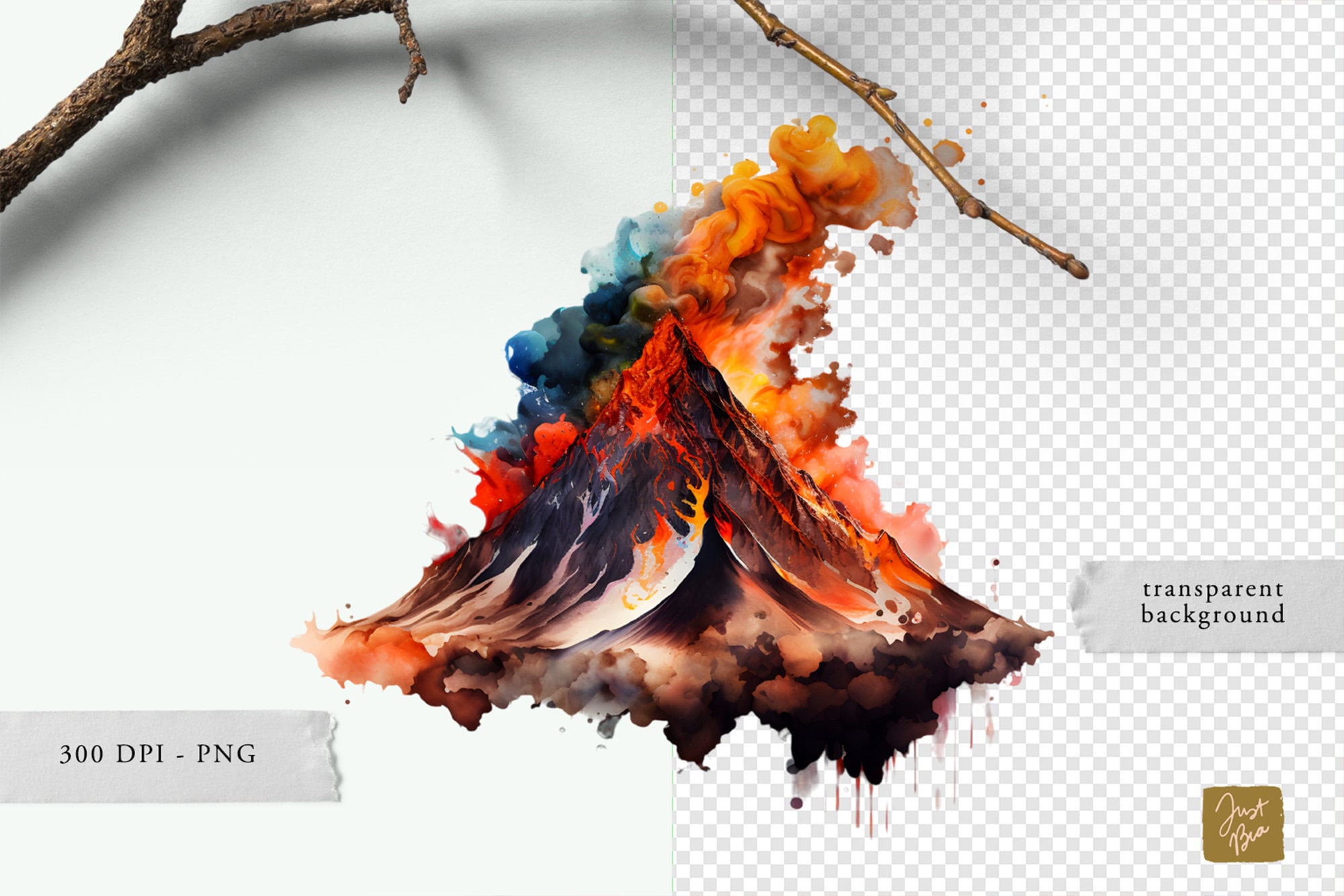 Volcano Clipart, Watercolor Volcano Clipart, Watercolor Clipart ...