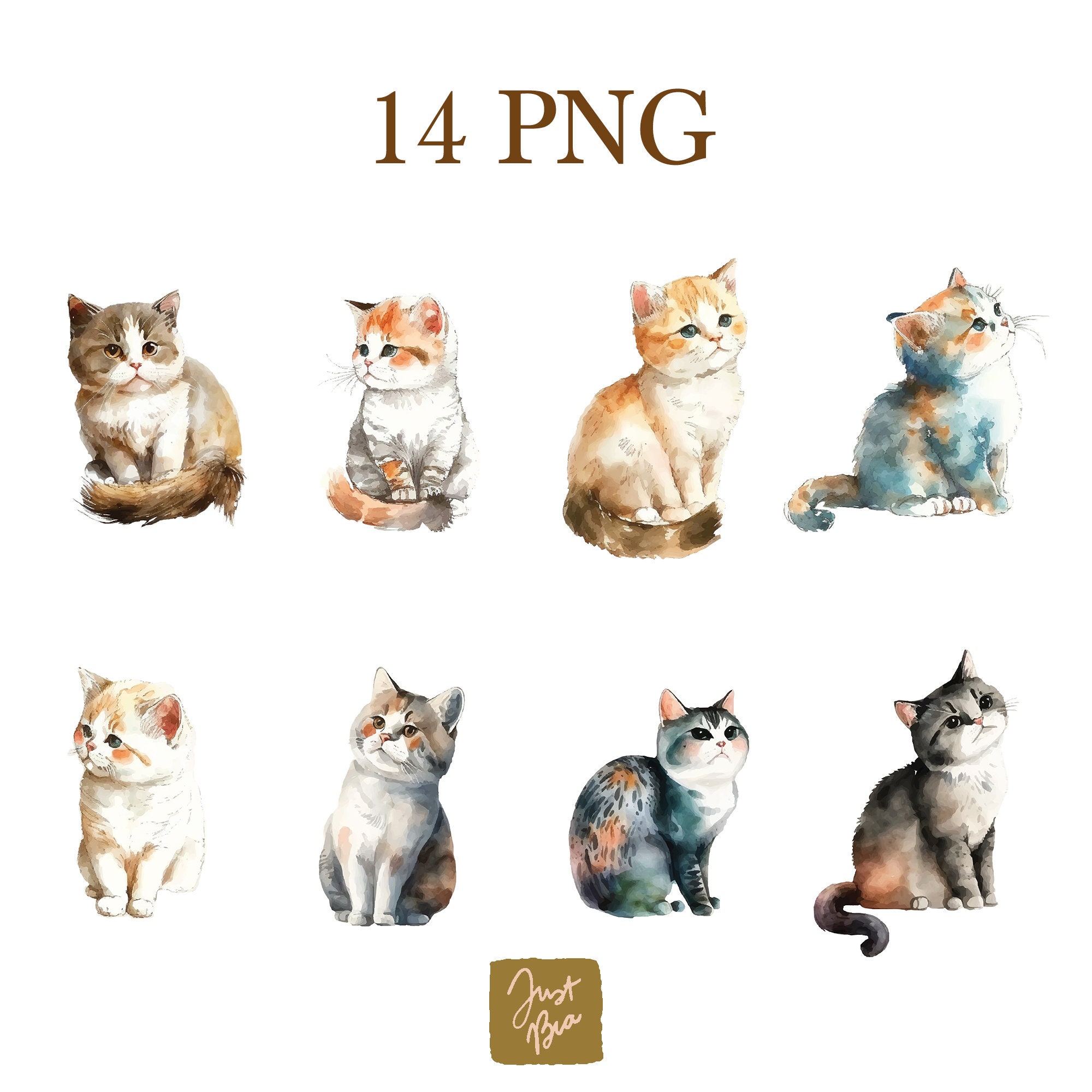 Cute Watercolor Cats Clipart Set: Cats Clip Art Instant - Etsy