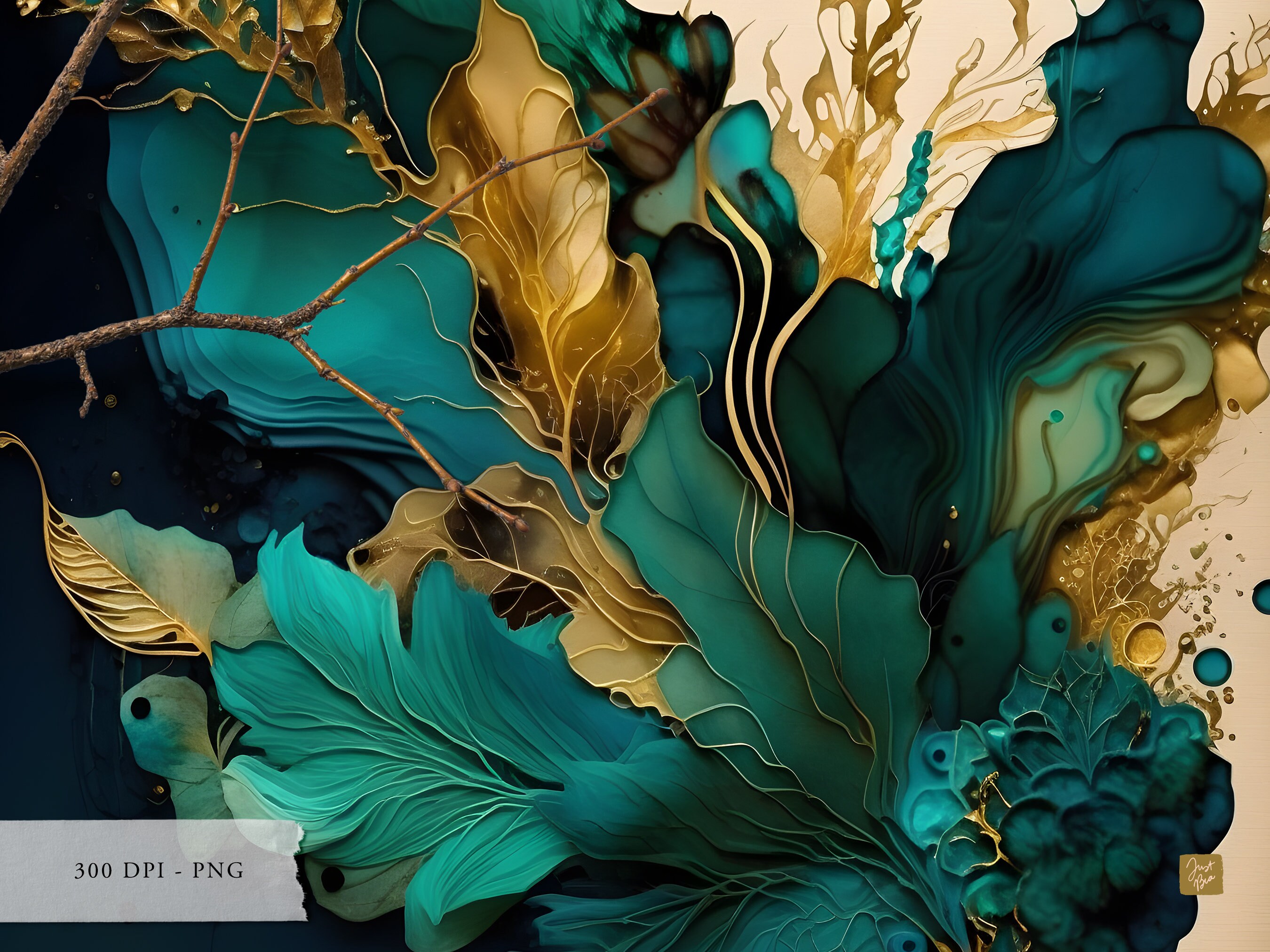 Alcohol Ink Green and Gold Digital Paper, Green and Gold Digital Paper ...