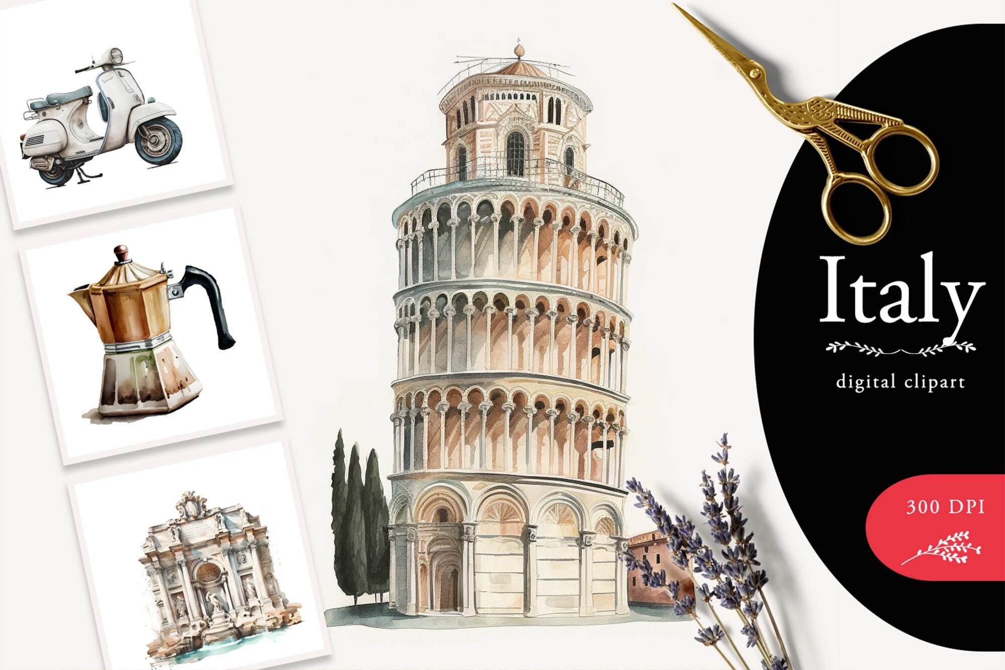 Italy Clipart, Italy Graphics, Italian Cuisine Clipart Set, Milan ...