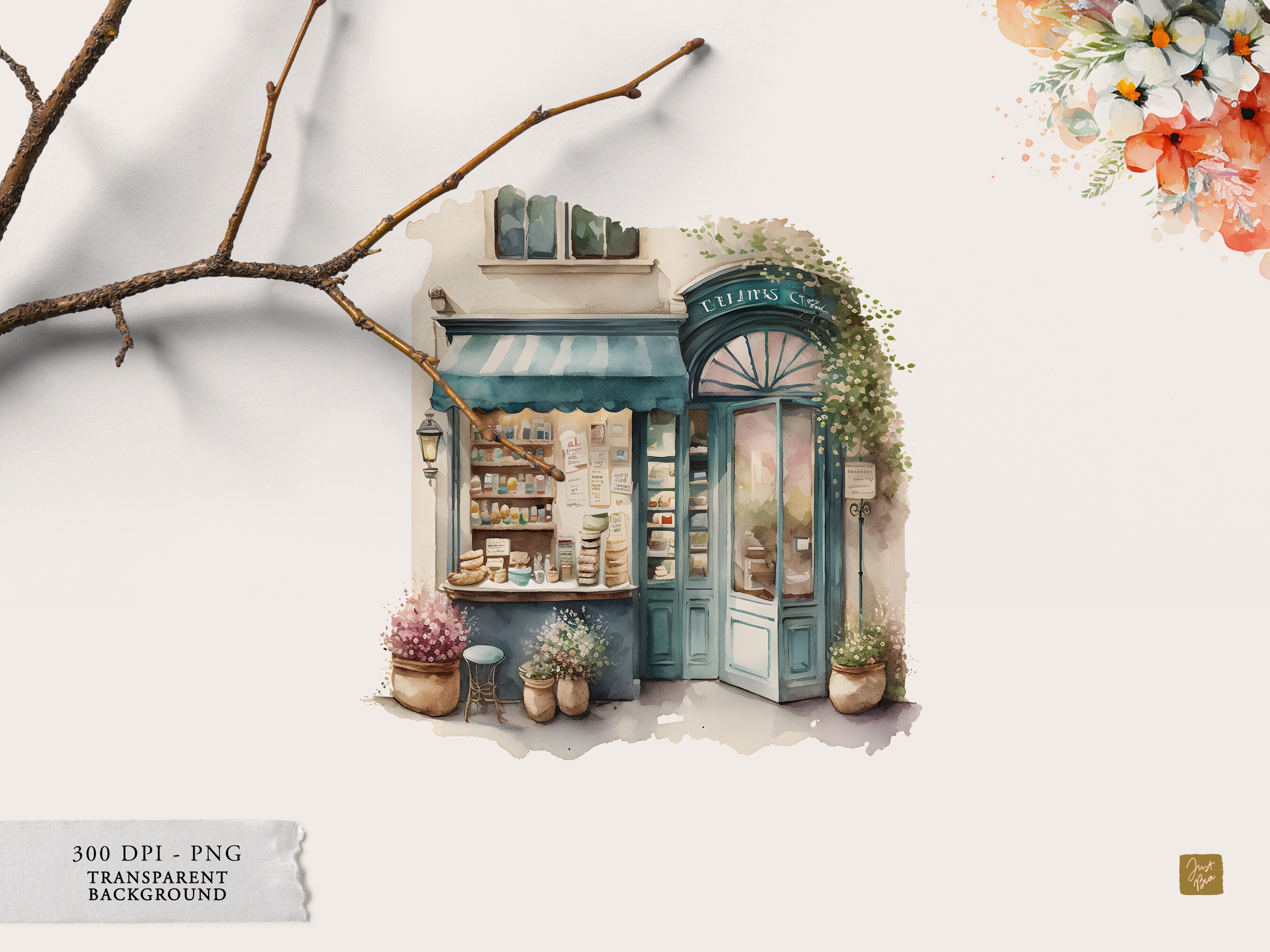 Watercolor Coffee Shop Clipart Bundle, Cozy Shop Clipart, Shops Clipart ...