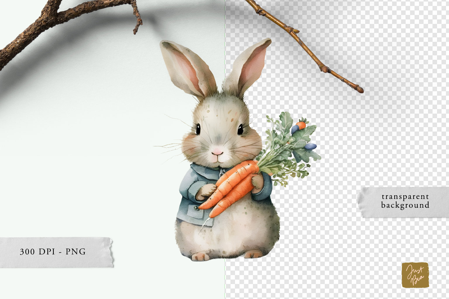 Watercolor Bunny Clipart, Whimsical Bunny Clipart, Cute Watercolor ...