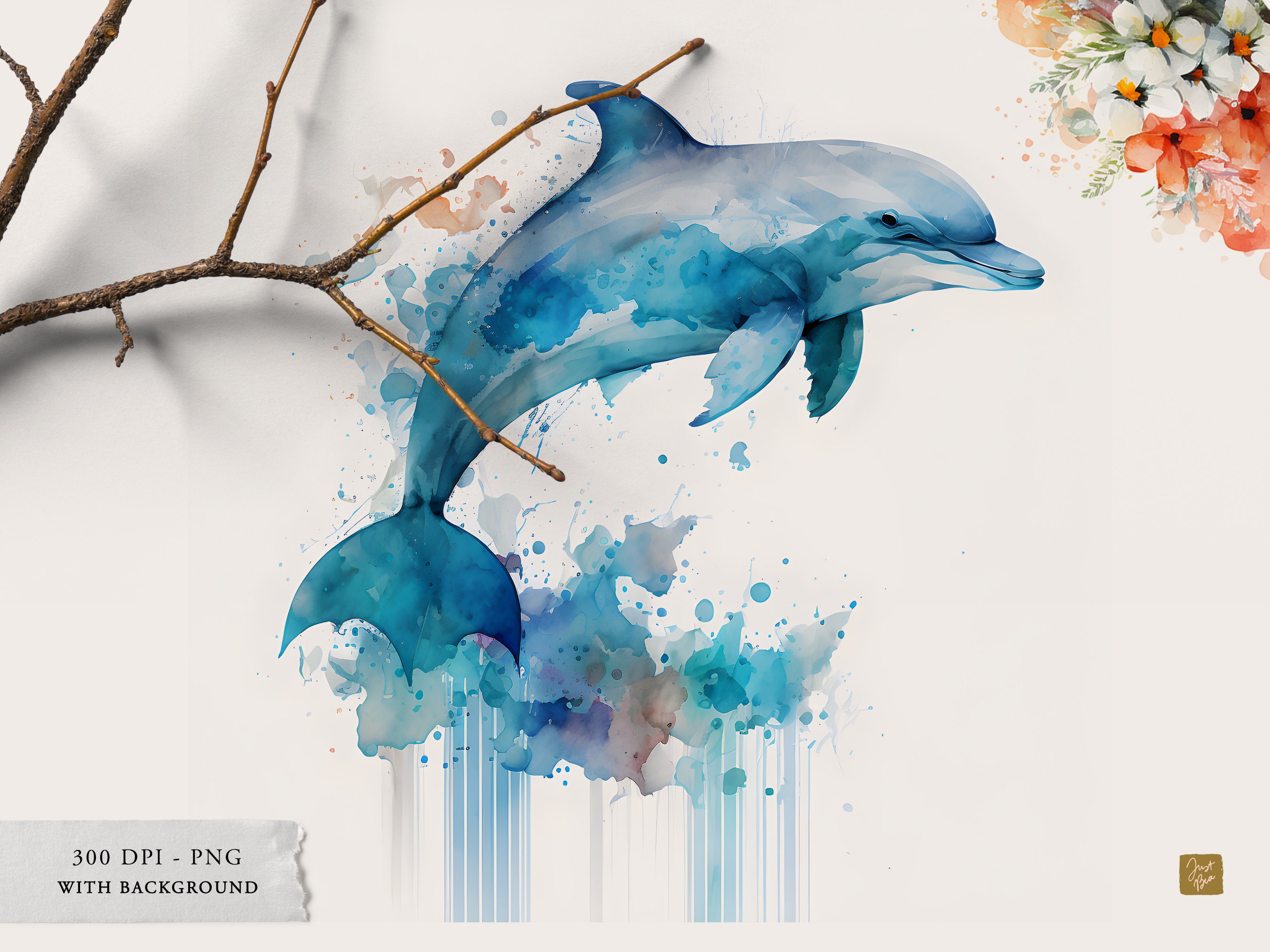 Watercolor Dolphins Clipart Dolphins Clipart Wall Art - Etsy