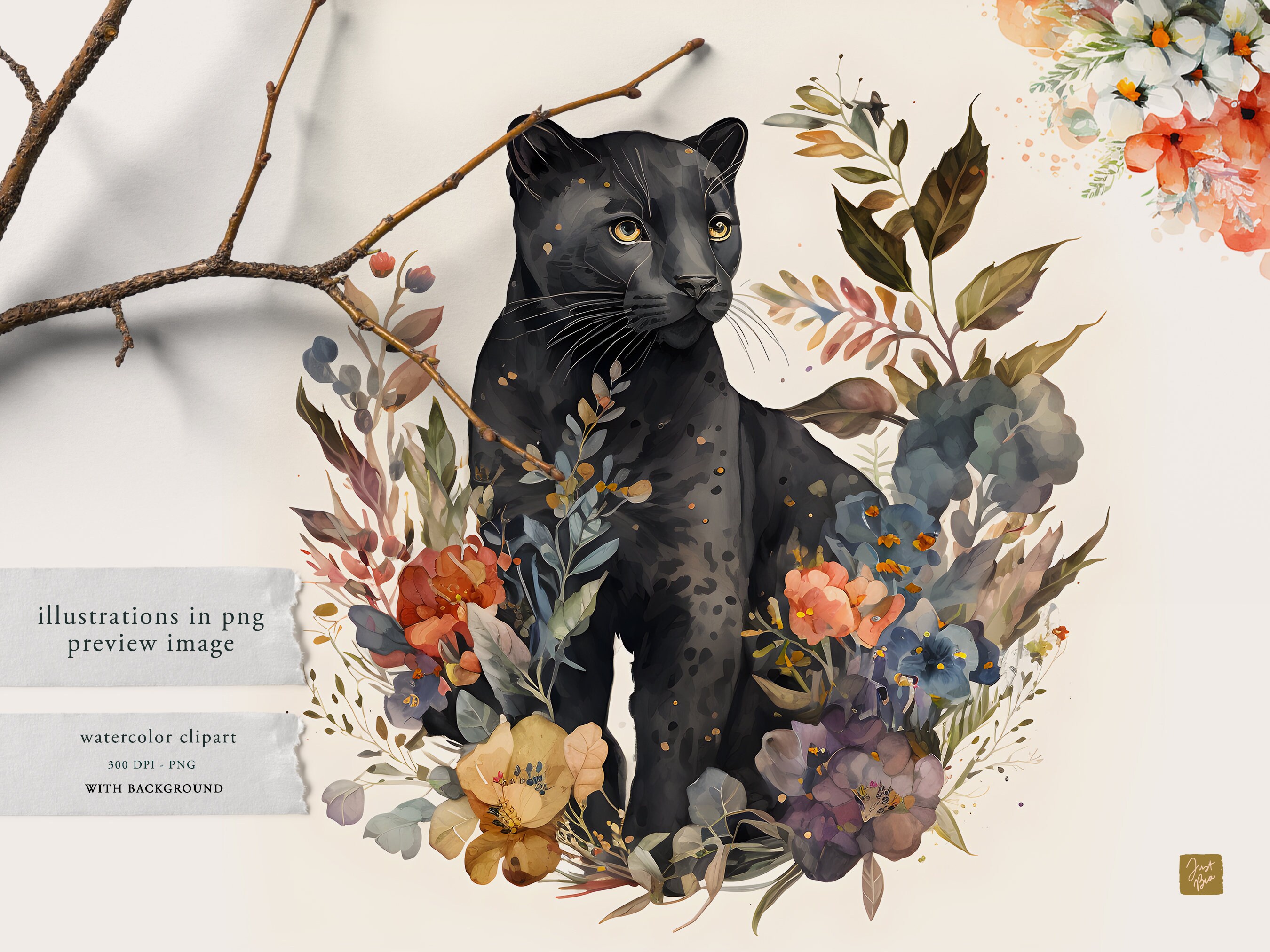 Watercolor Panther Clipart, Watercolor Black Panther, Whimsical ...