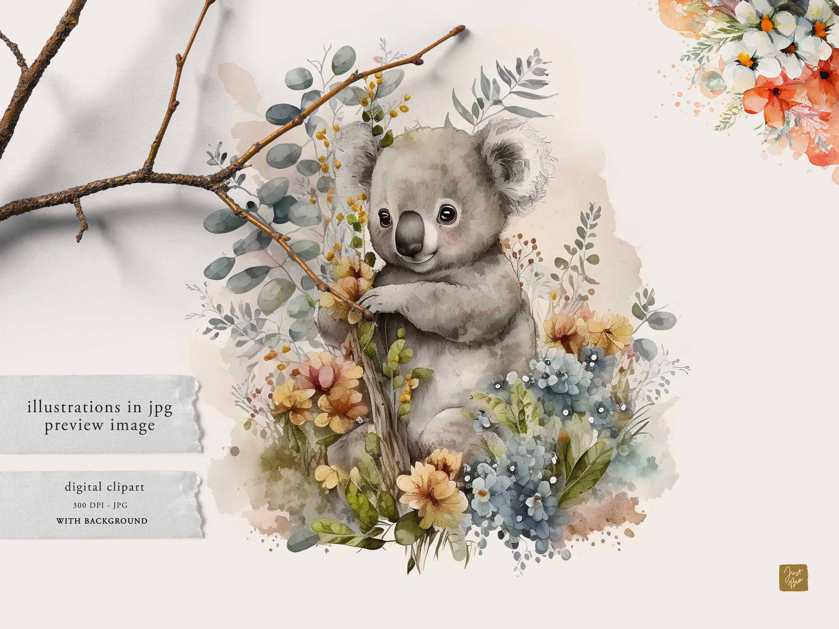 Koala Clipart, Watercolor Koala Clipart, Watercolor Clipart, Whimsical ...