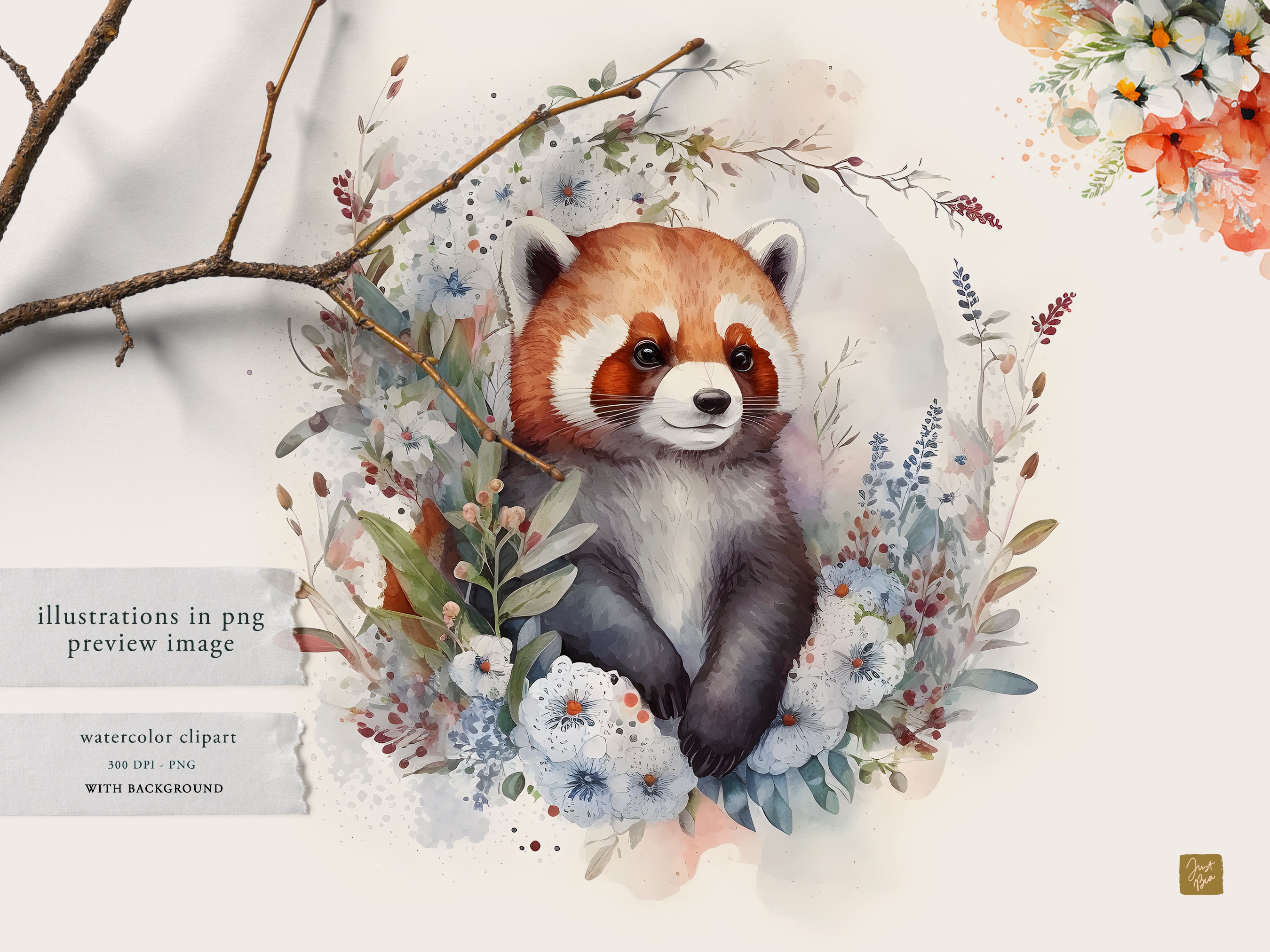 Red Panda Clipart, Watercolor Red Pandas, Whimsical Watercolor Red ...