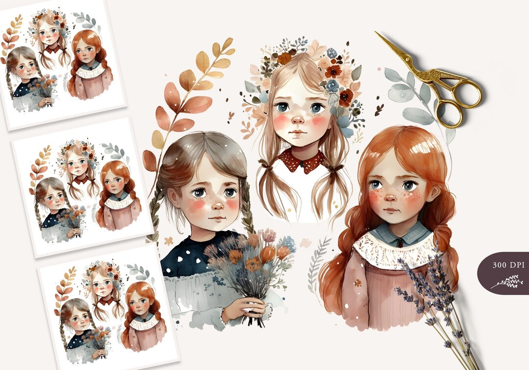 Watercolor Girls Clipart, Watercolor Cute Girls, Watercolor Whimsical ...