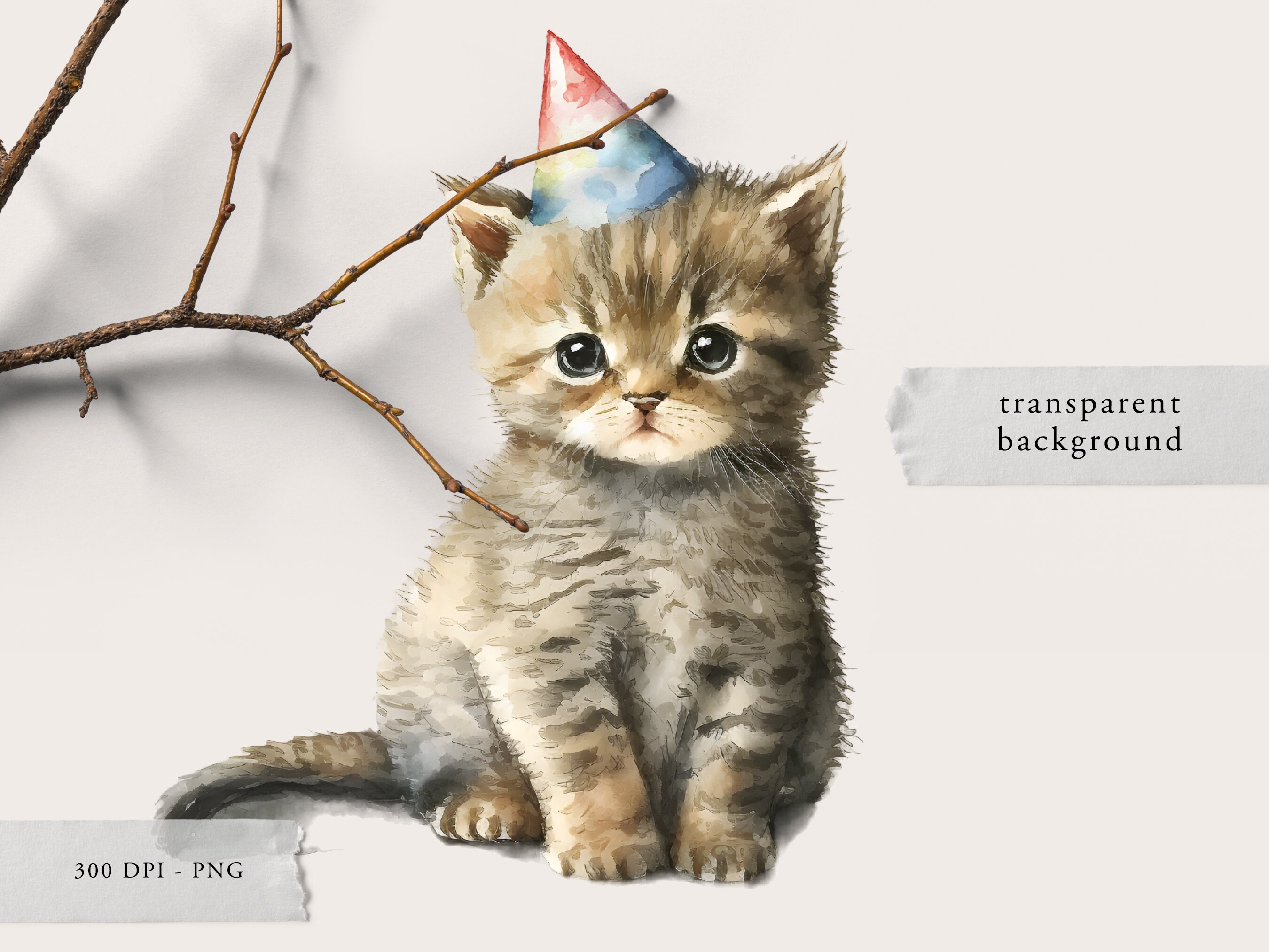 Cats Clipart, Watercolor Cute Cats Clipart Set Cats With Birthday Hats ...