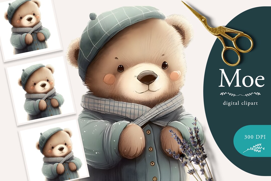 Bear Clipart, Whimsical Bear Clipart, Cute Bear Clipart, Bear PNG, Bear ...