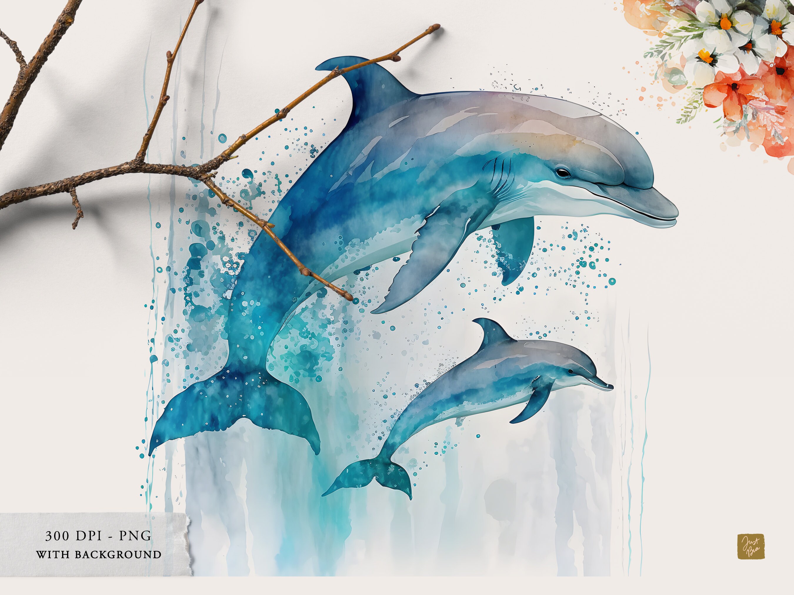 Watercolor Dolphins Clipart Dolphins Clipart Wall Art - Etsy