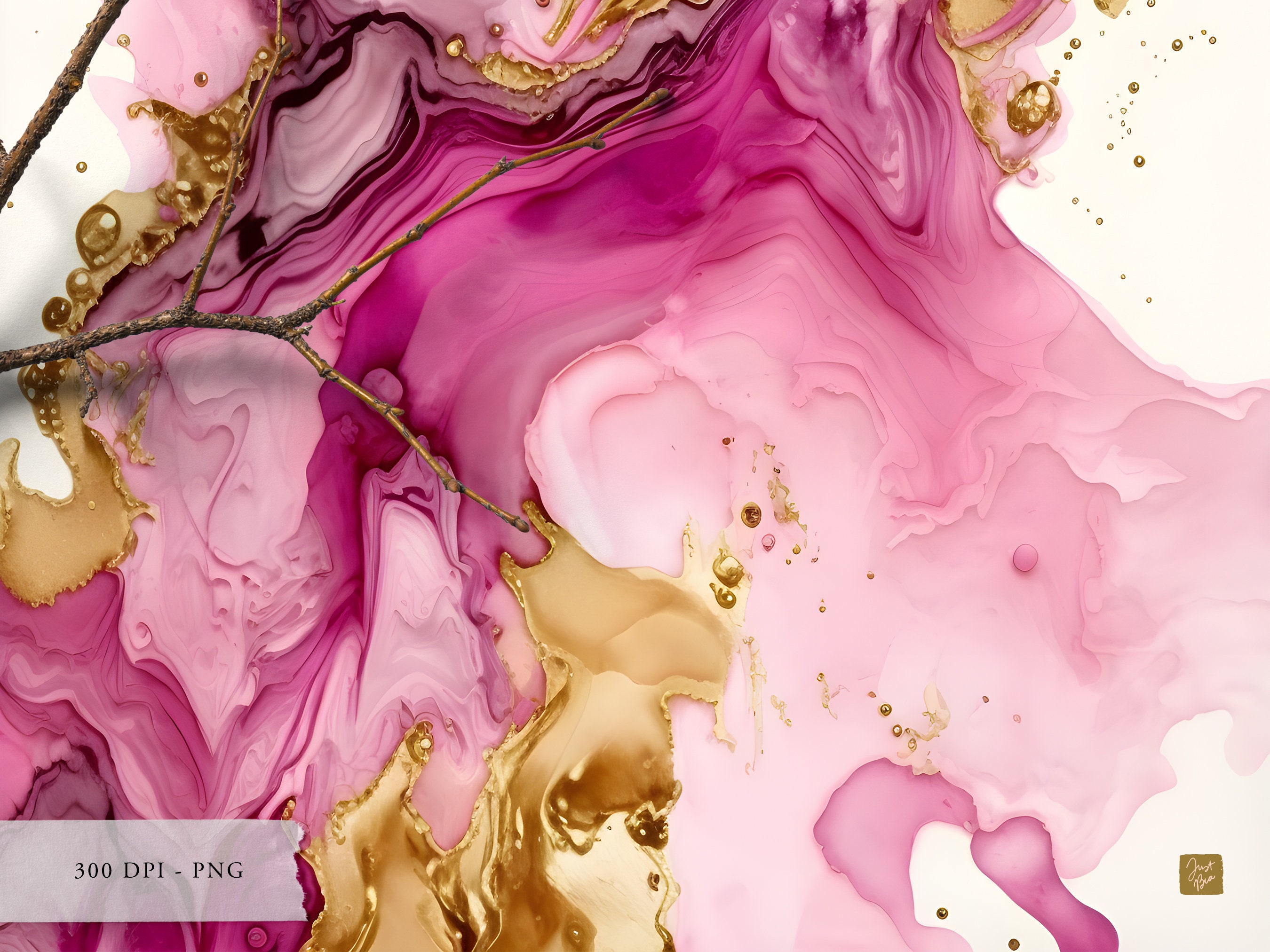 Alcohol Ink Rose, Pink Fuchsia and Gold Digital Paper, Pink and Gold ...