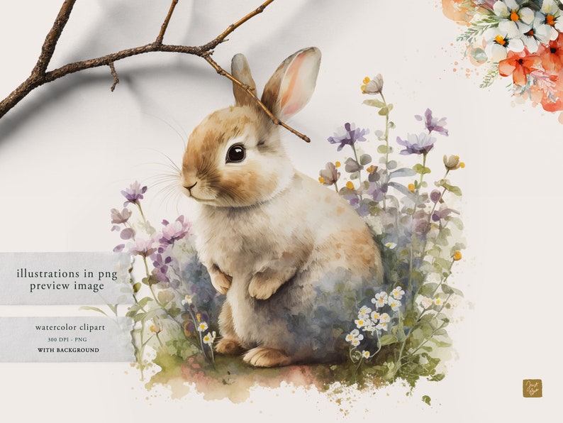Watercolor Baby Bunny Clipart, Watercolor Baby Bunnies, Whimsical ...