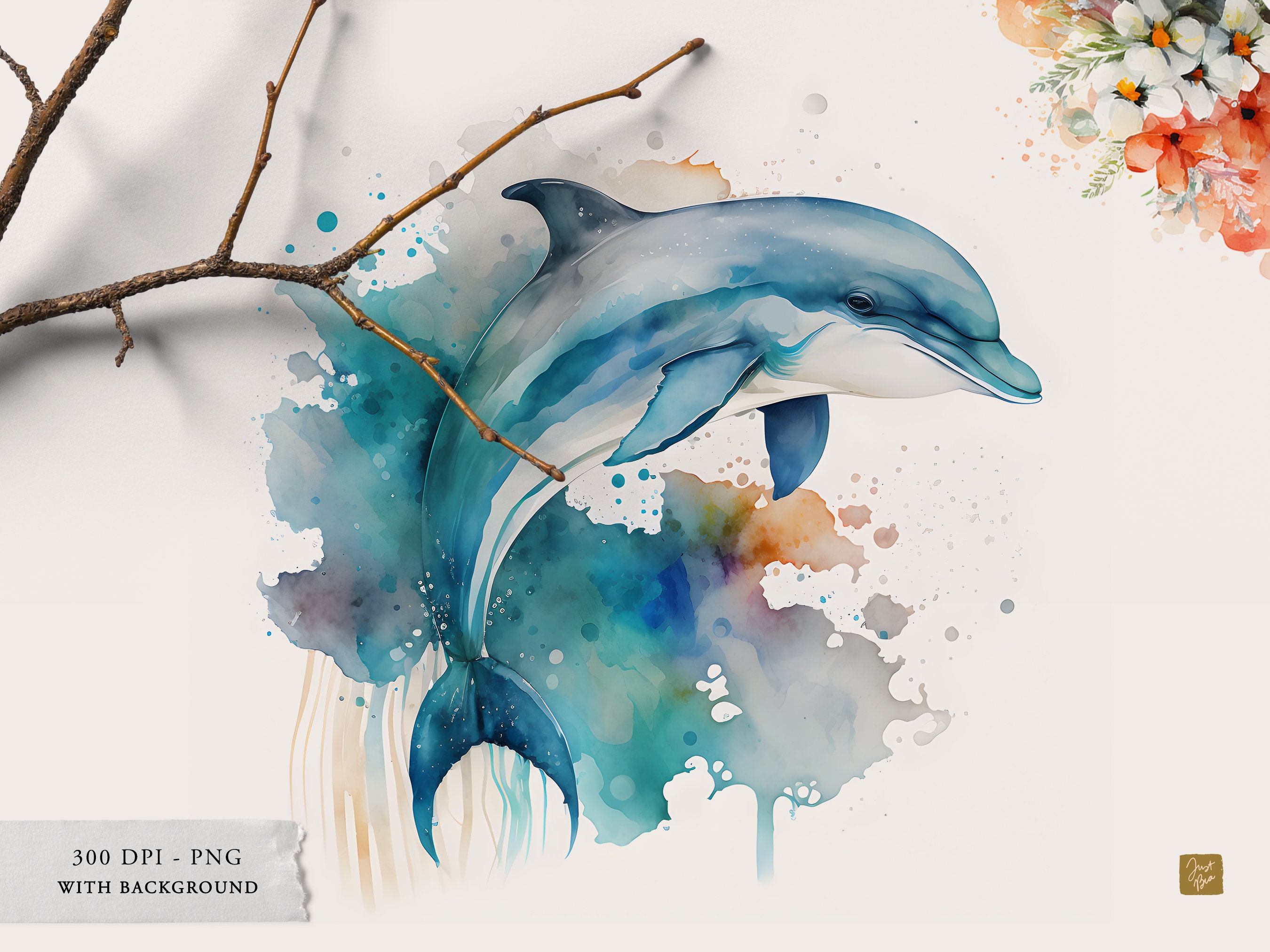 Watercolor Dolphins Clipart Dolphins Clipart Wall Art - Etsy