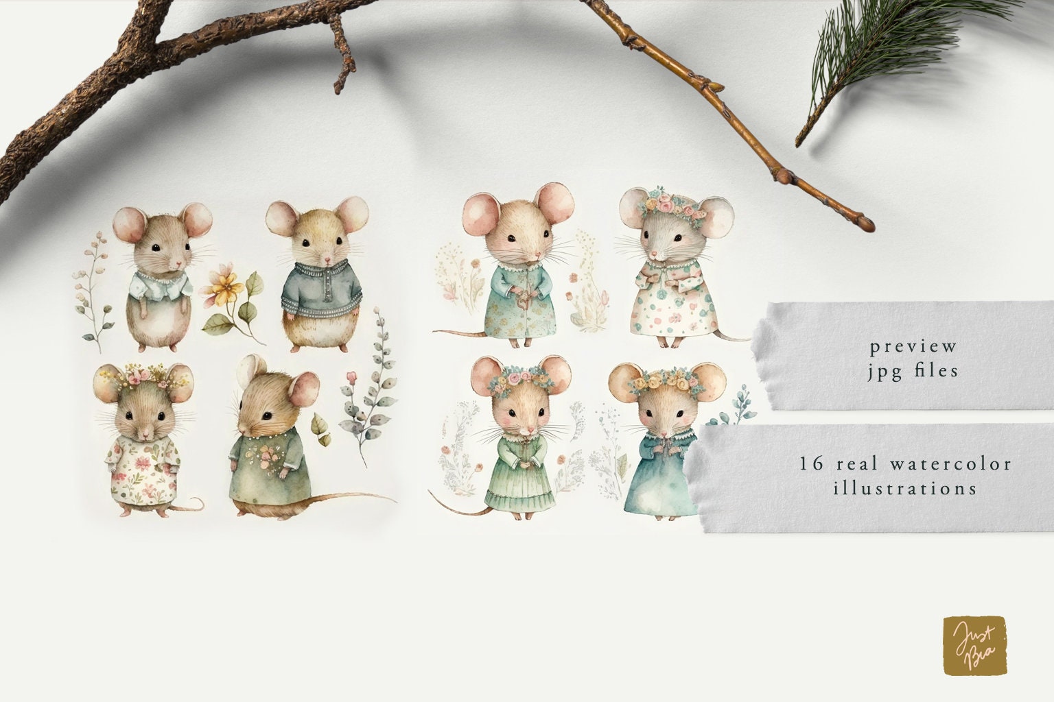 Watercolor Mice Illustration, Watercolor Cute Mice, Watercolor ...