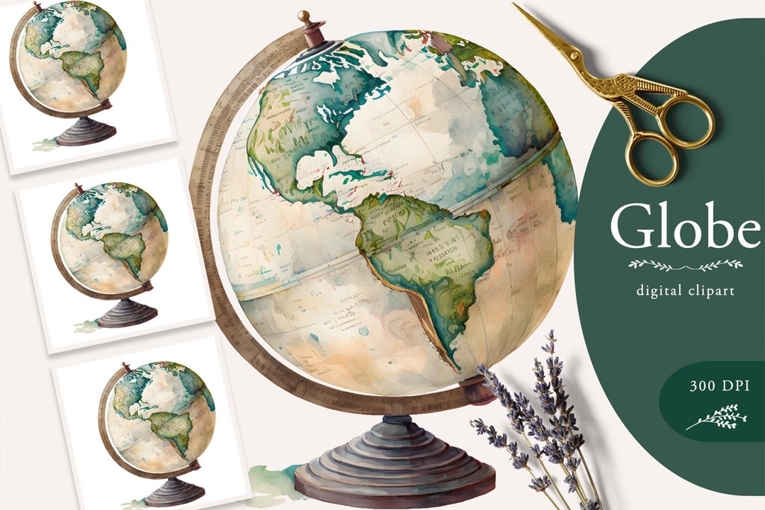 World Globe Map Clipart, World Globe Clipart, Watercolor World Globe ...