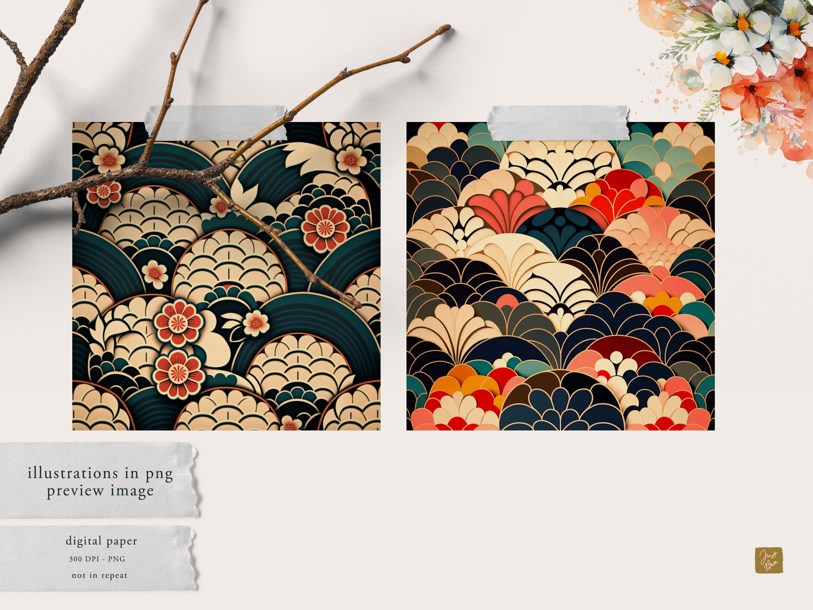 Japanese Digital Paper - Scrapbook Papers - Digital Background ...