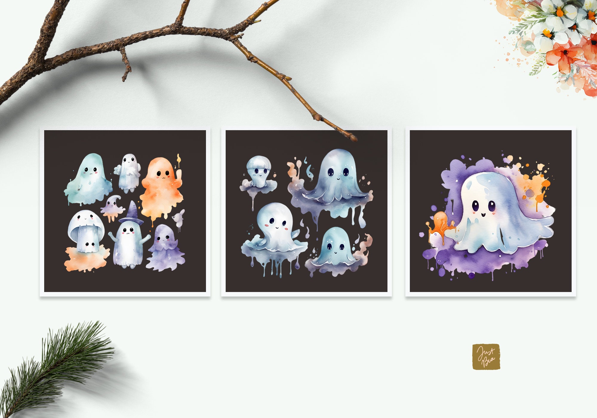 Watercolor Ghost Clipart, Halloween Clipart, Watercolor Halloween ...