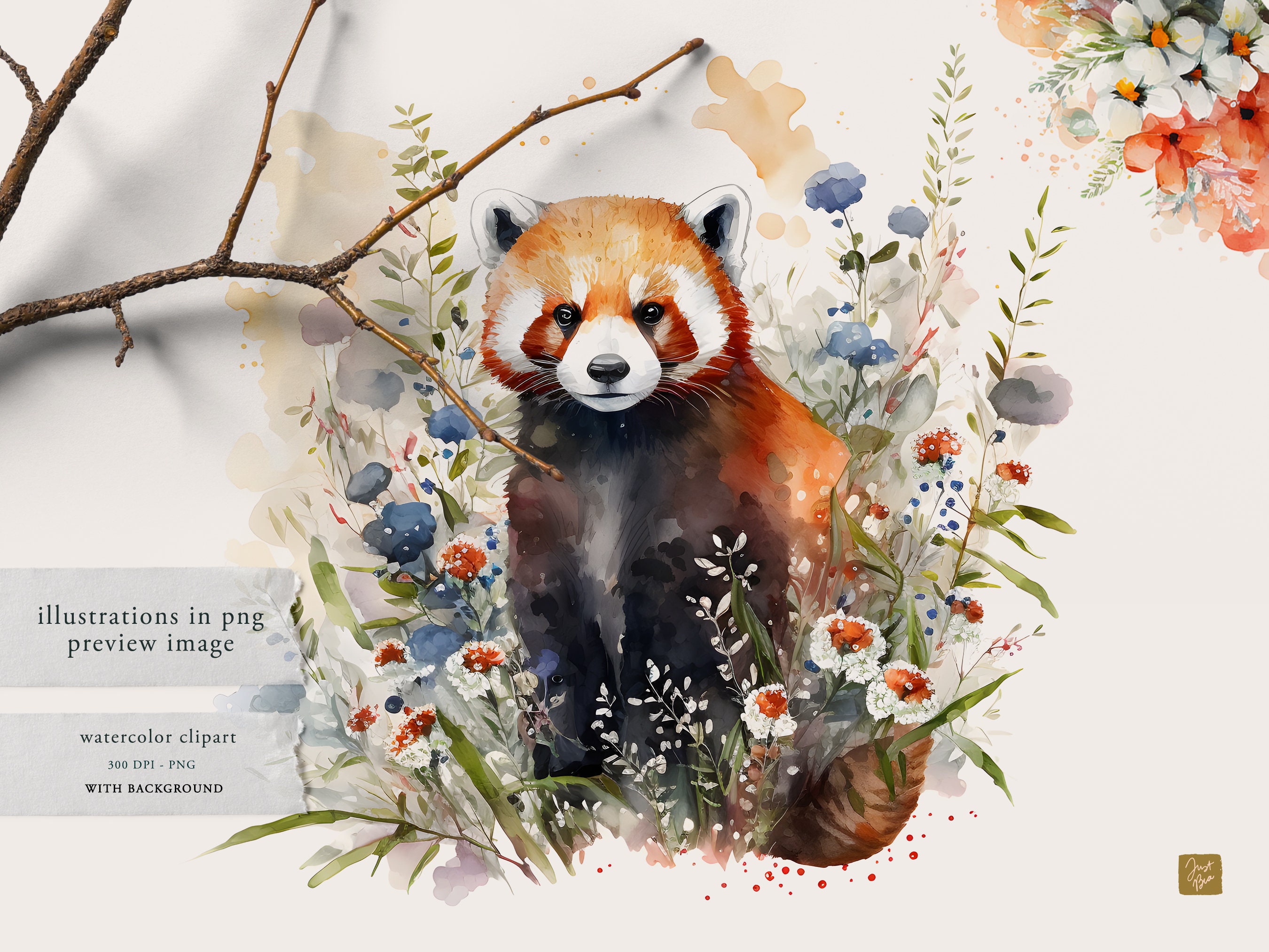 Red Panda Clipart, Watercolor Red Pandas, Whimsical Watercolor Red ...