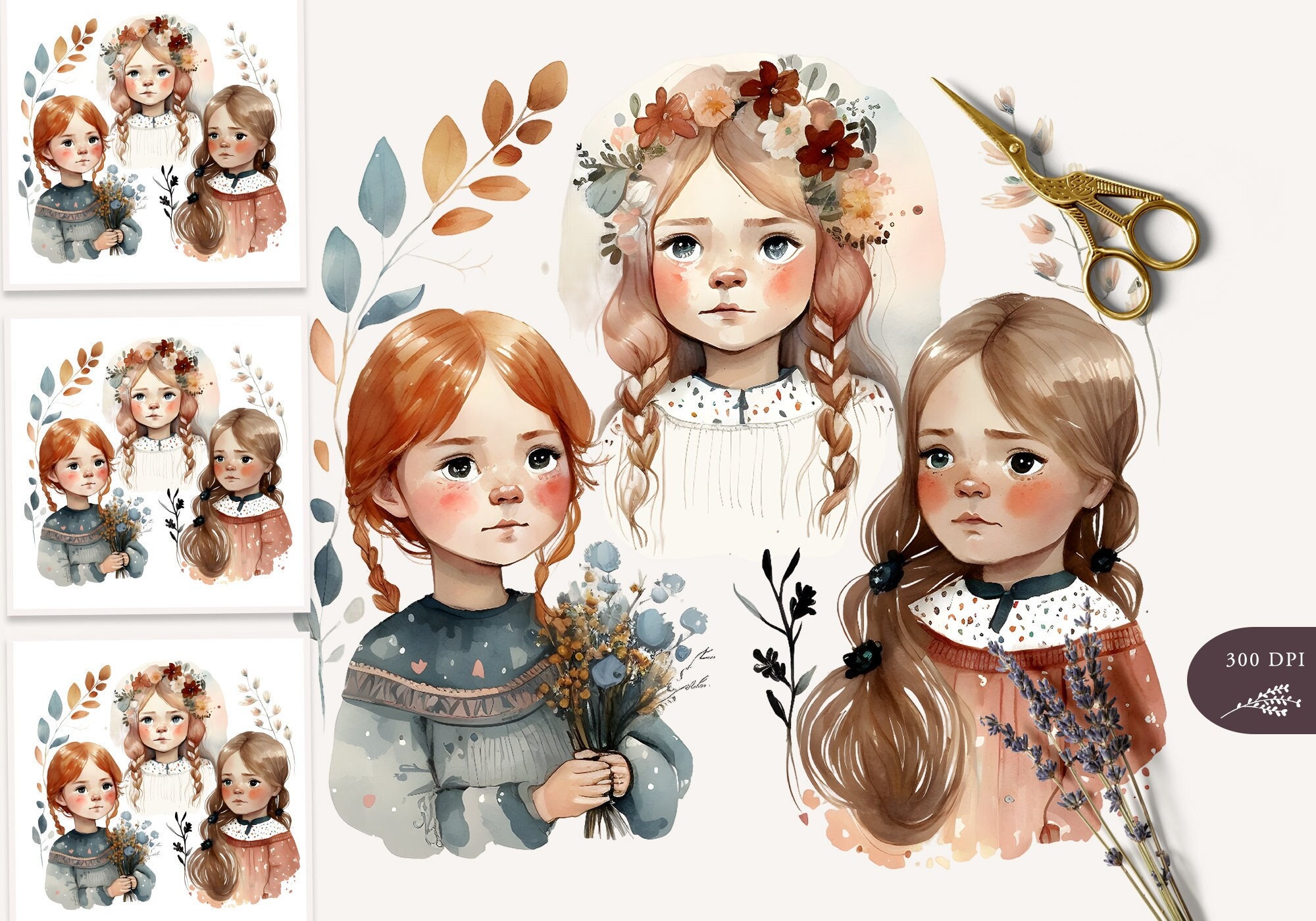 Watercolor Girls Clipart, Watercolor Cute Girls, Watercolor Whimsical ...