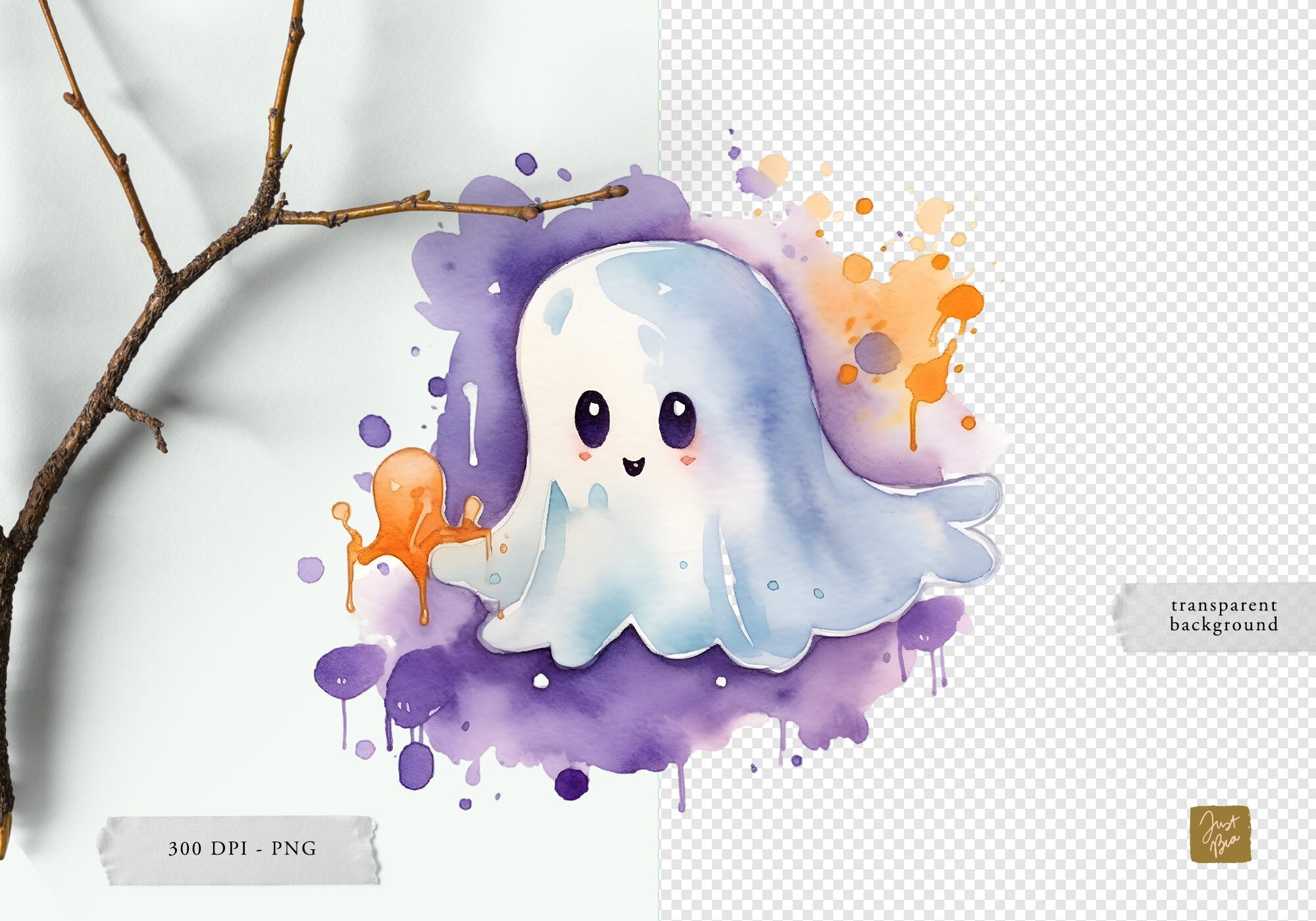 Watercolor Ghost Clipart, Halloween Clipart, Watercolor Halloween ...
