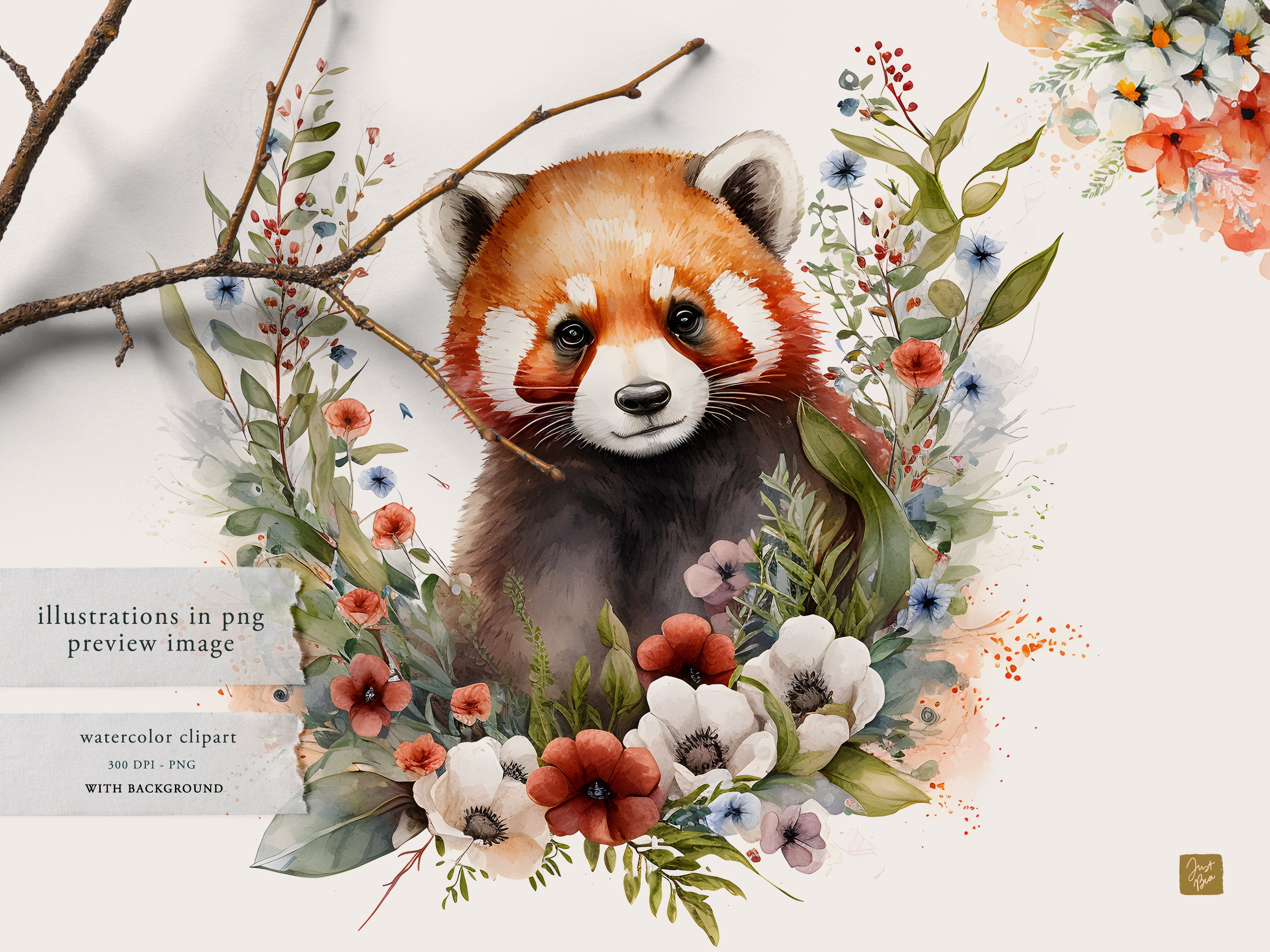 Red Panda Clipart, Watercolor Red Pandas, Whimsical Watercolor Red ...