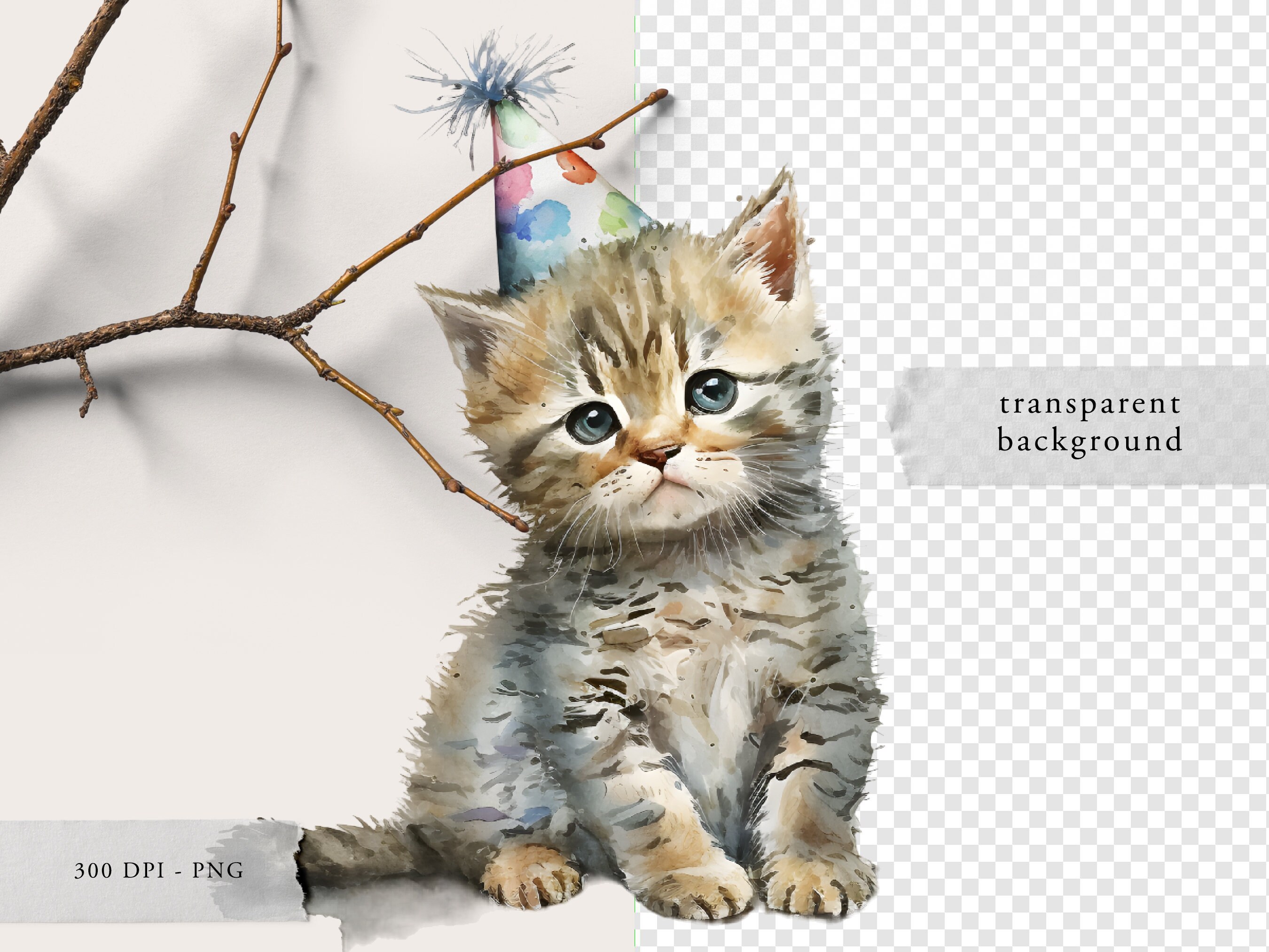 Cats Clipart, Watercolor Cute Cats Clipart Set Cats With Birthday Hats ...