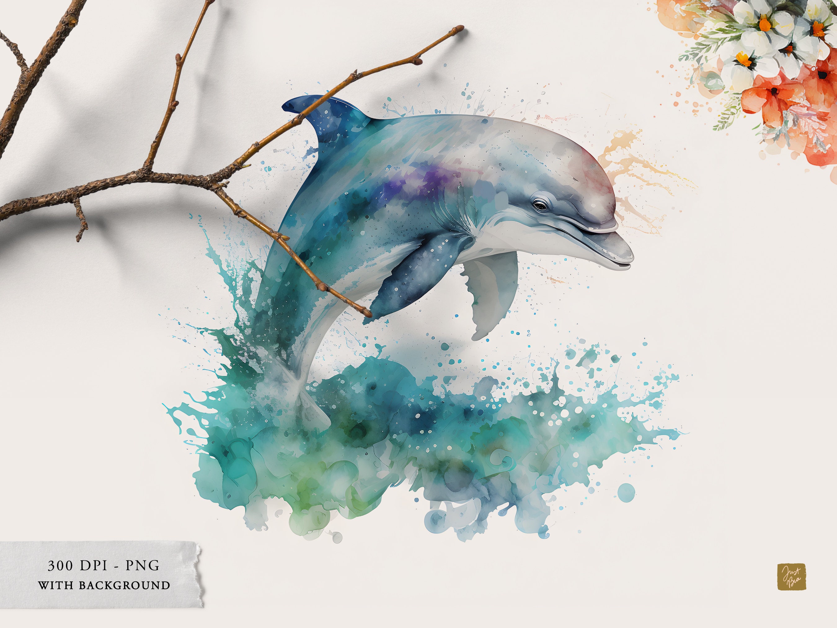 Watercolor Dolphins Clipart Dolphins Clipart Wall Art - Etsy