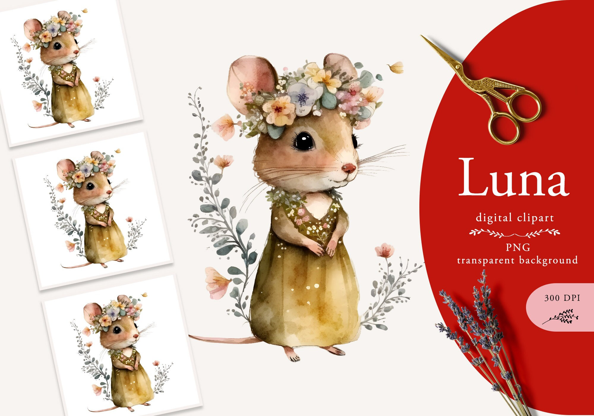 Watercolor Mouse Clipart, Watercolor Cute Mouse, Watercolor Whimsical ...