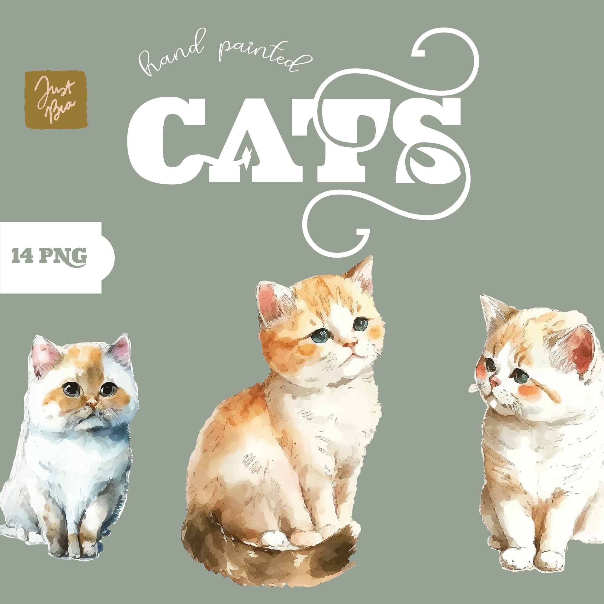 Cute Watercolor Cats Clipart Set: Cats Clip Art Instant - Etsy