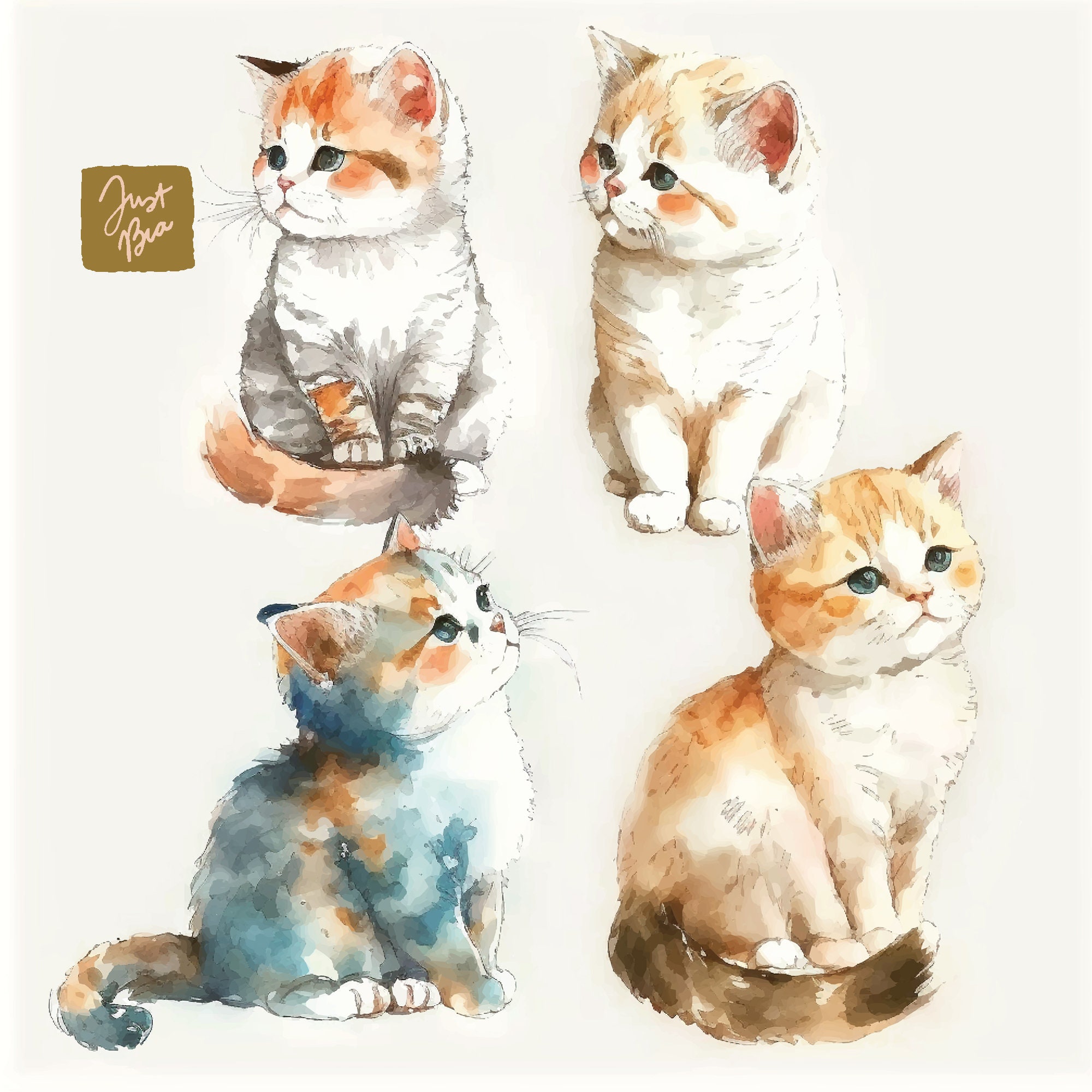 Cute Watercolor Cats Clipart Set: Cats Clip Art Instant - Etsy