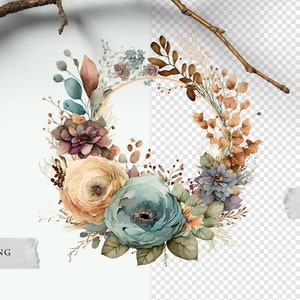 Boho Floral Wreath Clipart, Floral Wreath Clipart, Watercolor Floral ...