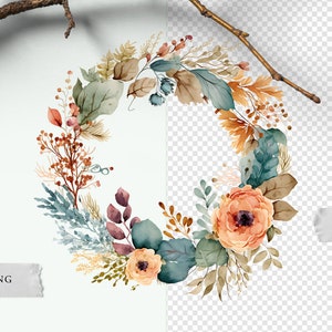Boho Floral Wreath Clipart, Floral Wreath Clipart, Watercolor Floral ...